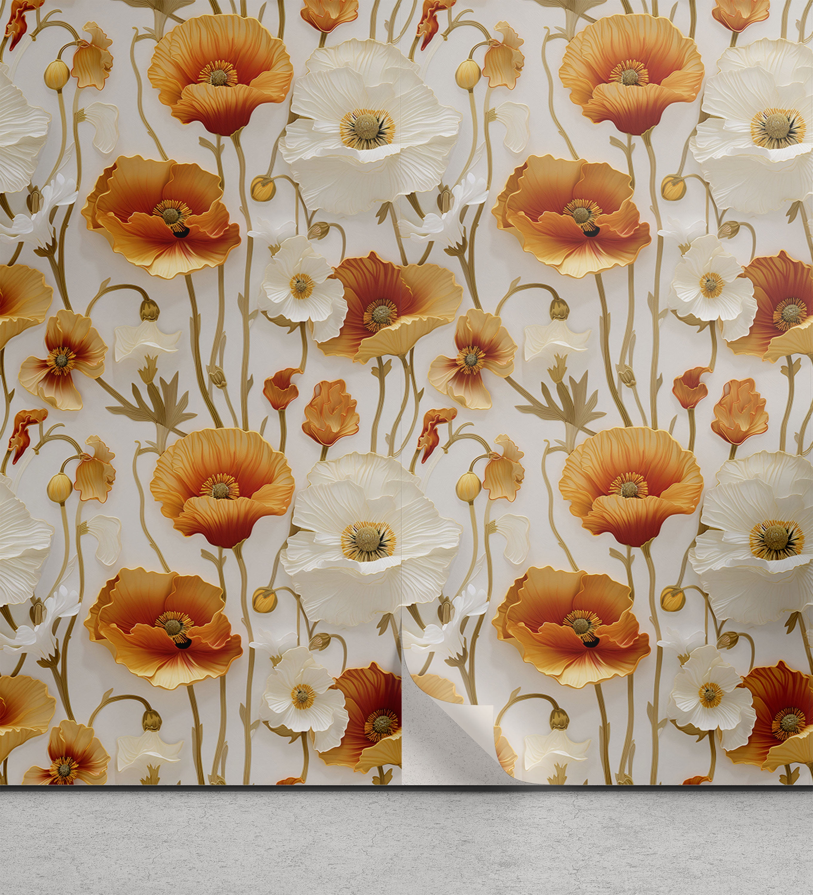 Ambesonne Poppy Peel & Stick Wallpaper for Home, Meadow Fall Color ...