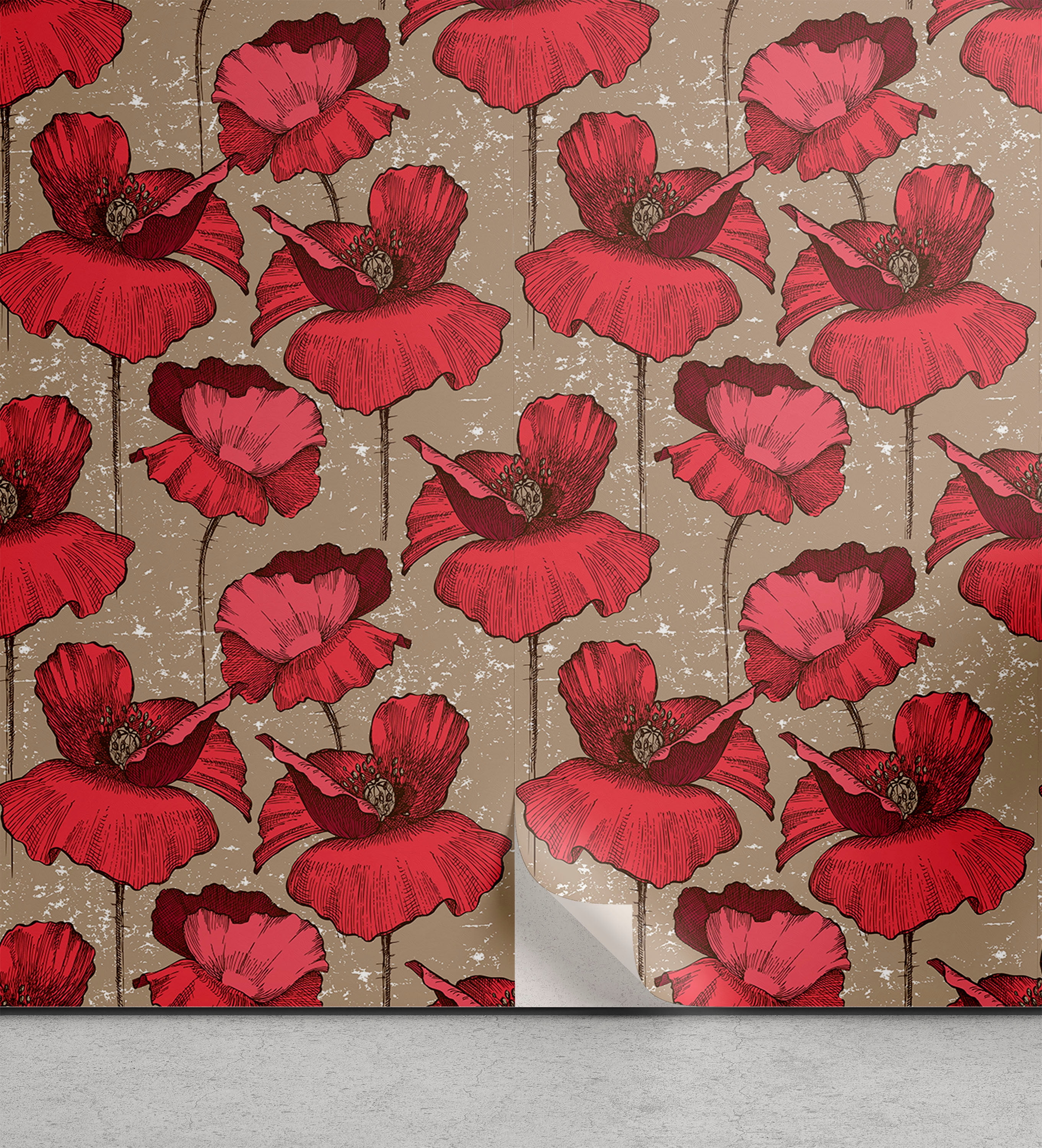 Ambesonne Poppy Peel & Stick Wallpaper for Home, Retro Garden Blooming ...