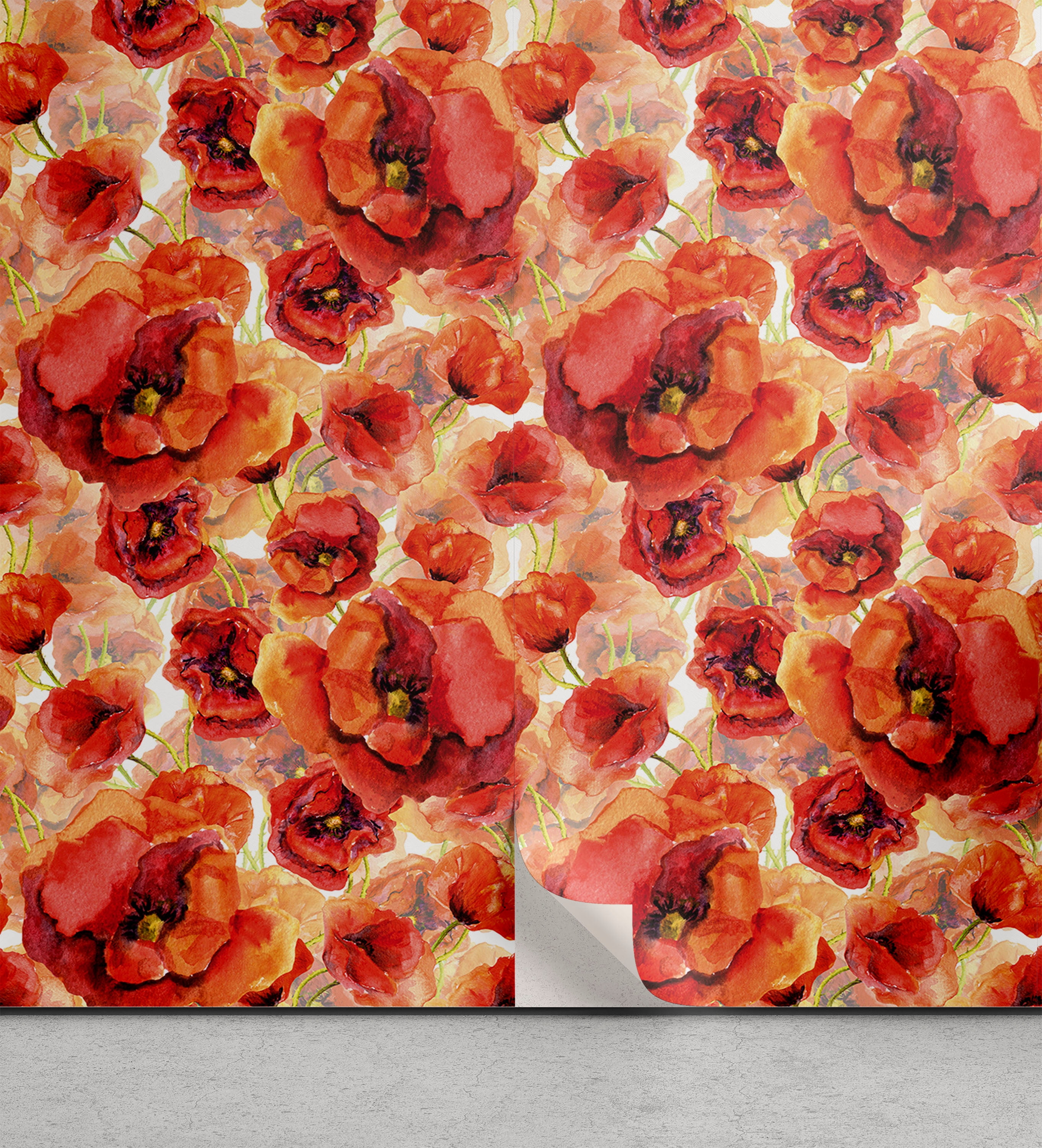 Ambesonne Poppy Peel & Stick Wallpaper for Home, Watercolor Romance ...
