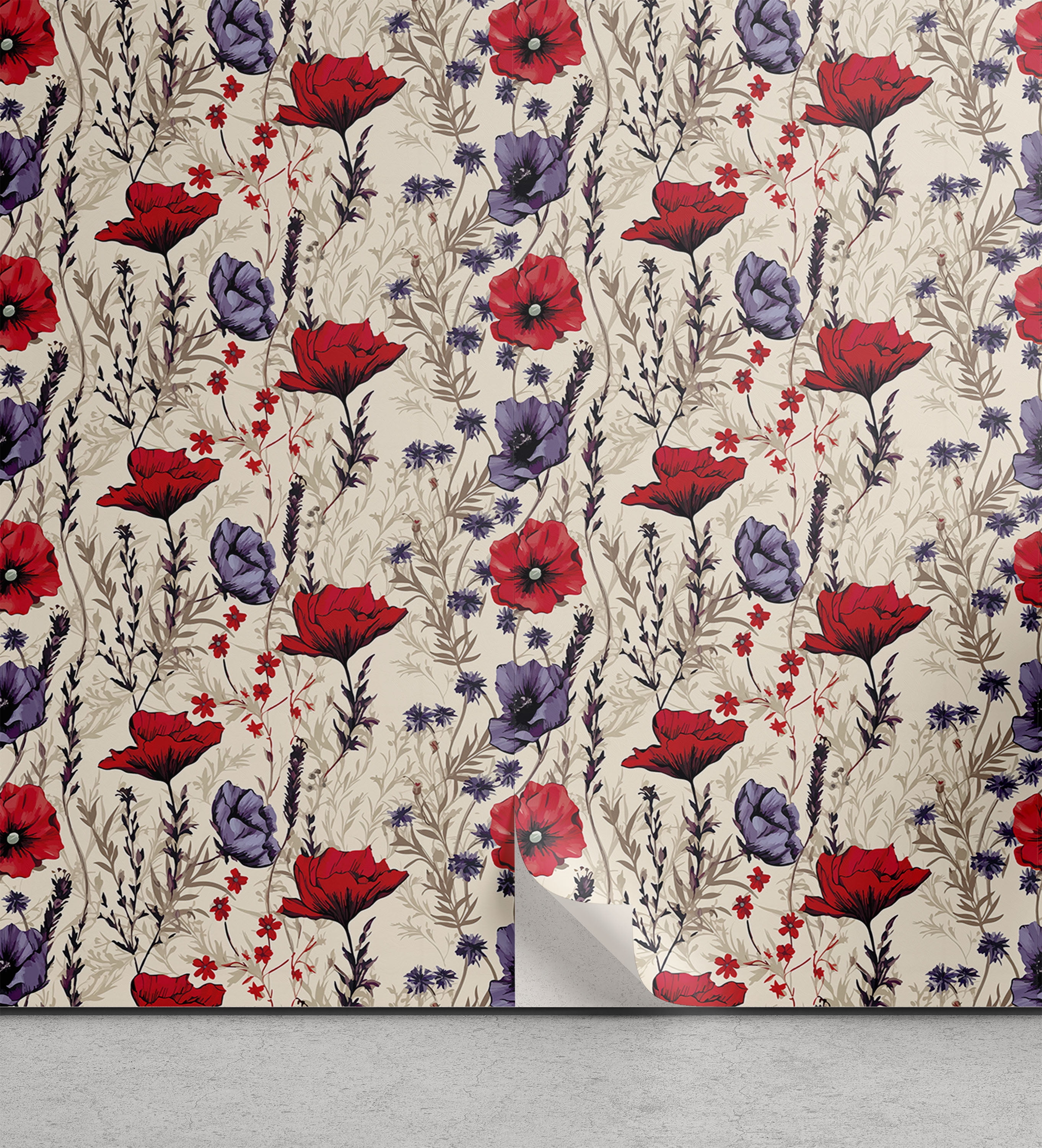 Ambesonne Poppy Peel & Stick Wallpaper for Home, Wilderness of Flowers ...