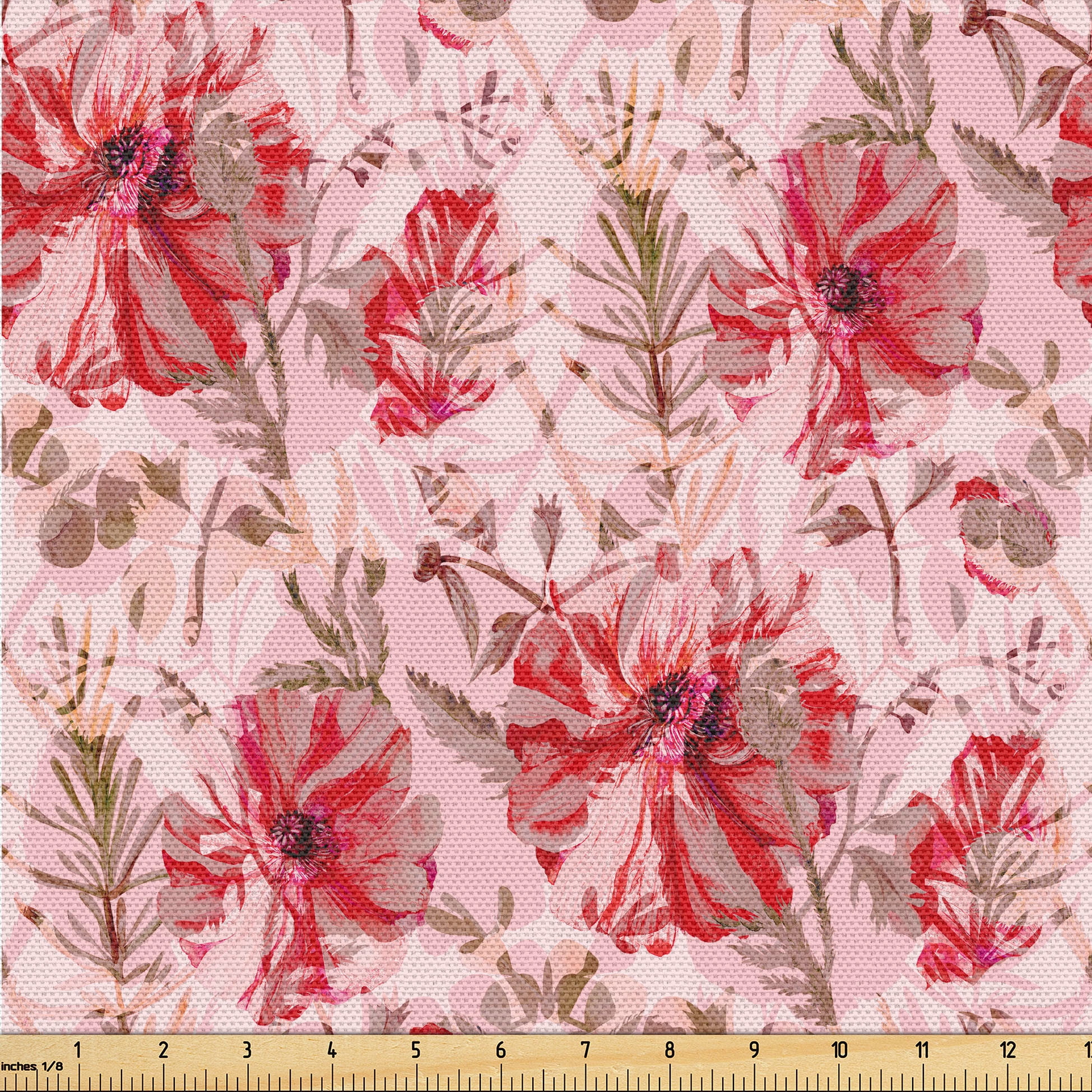 Ambesonne Poppy Themed Fabric by the Yard Upholstery, Retro Cottagecore ...