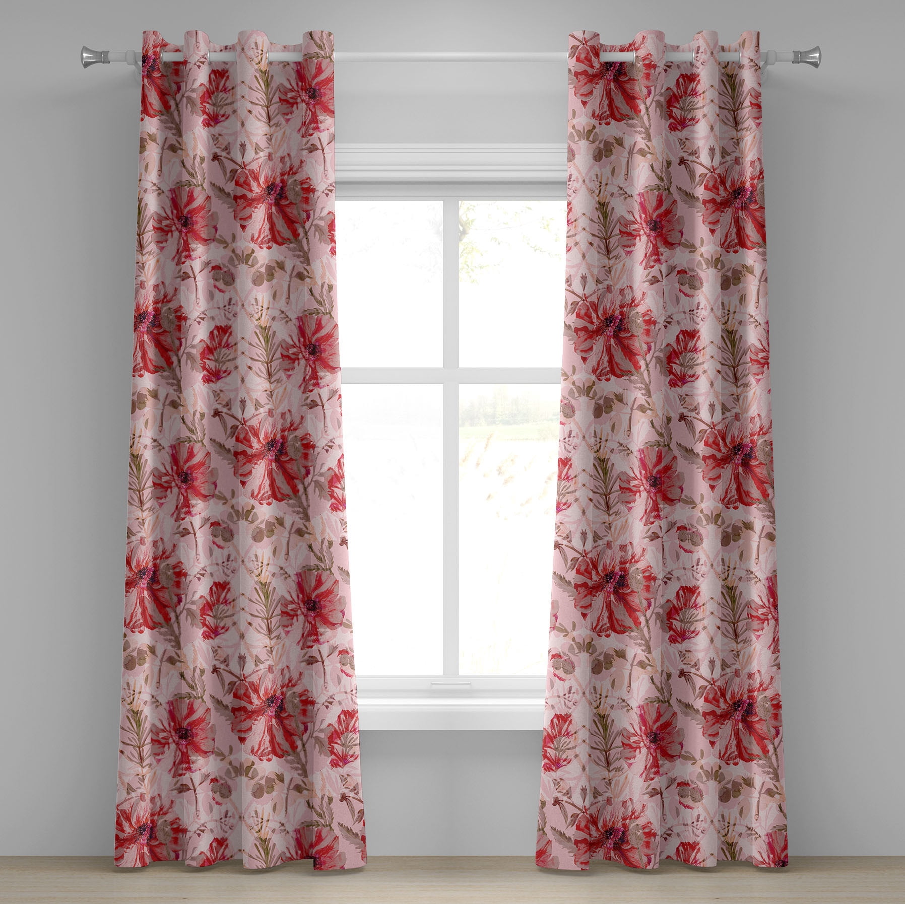 Ambesonne Poppy Themed Grommet Curtain, Retro Cottagecore Art, 50"x120 ...
