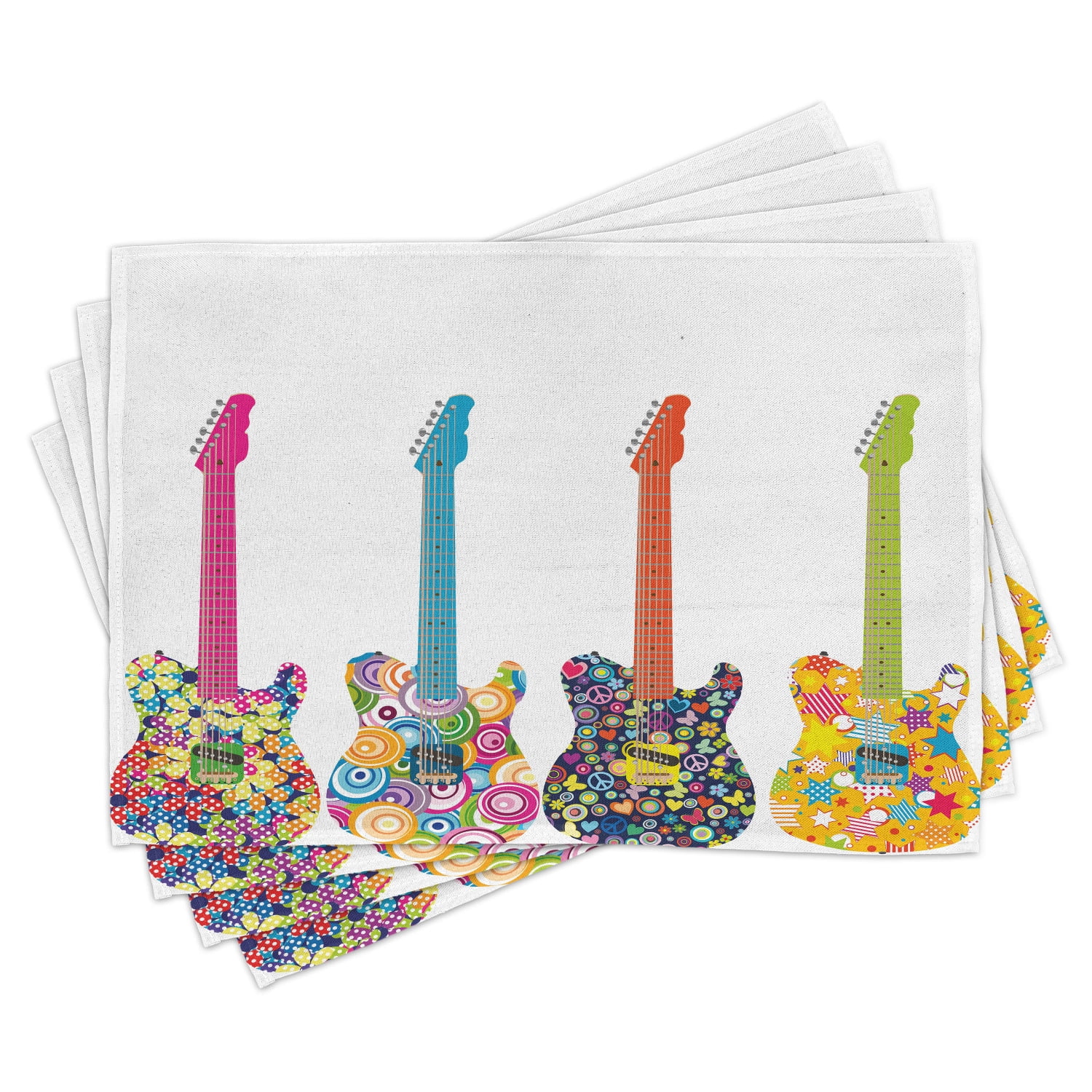 Ambesonne Popstar Party Place Mats Set of 4, Colorful Flowers Star ...