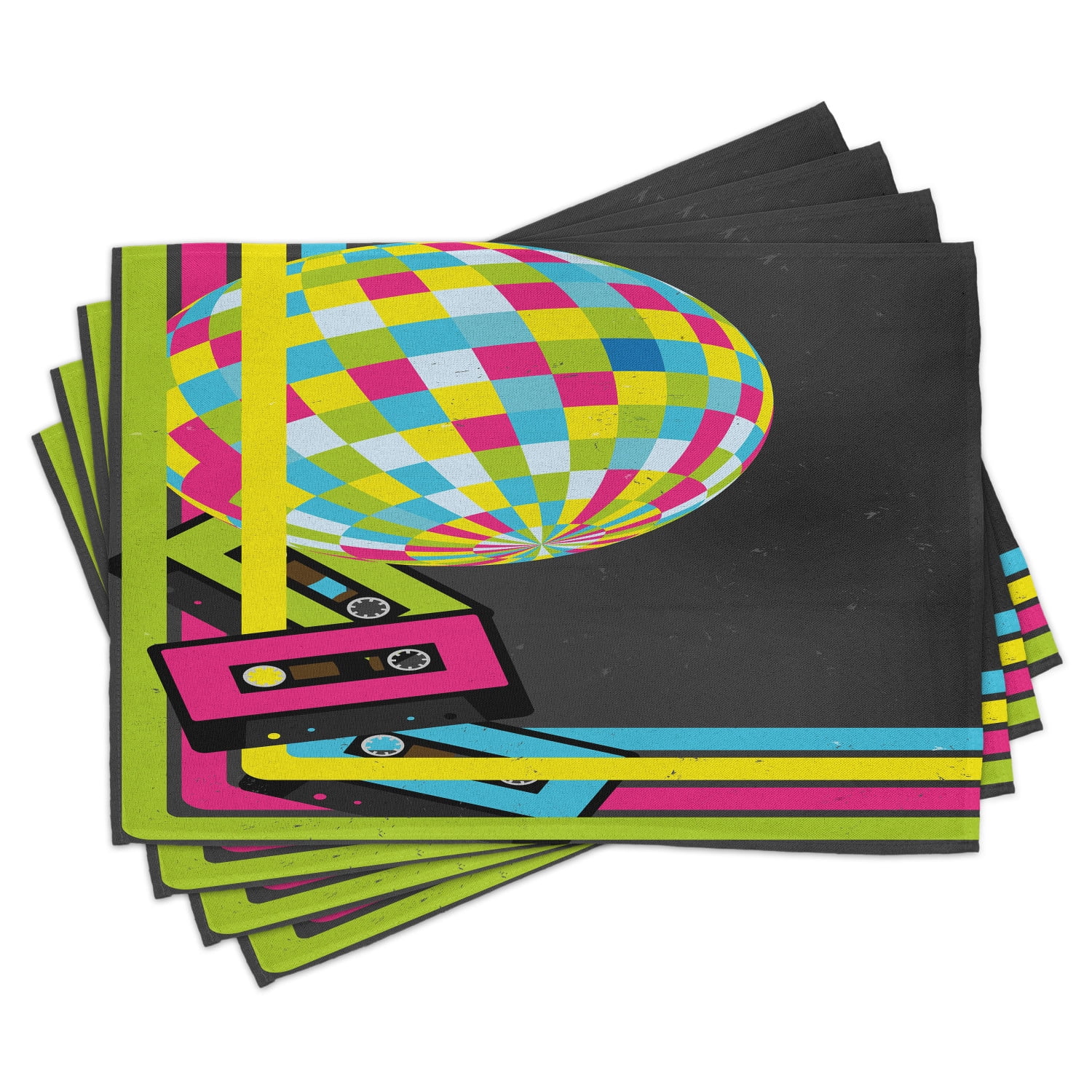 Ambesonne Popstar Party Place Mats Set of 4, Retro Disco Ball, Standard ...