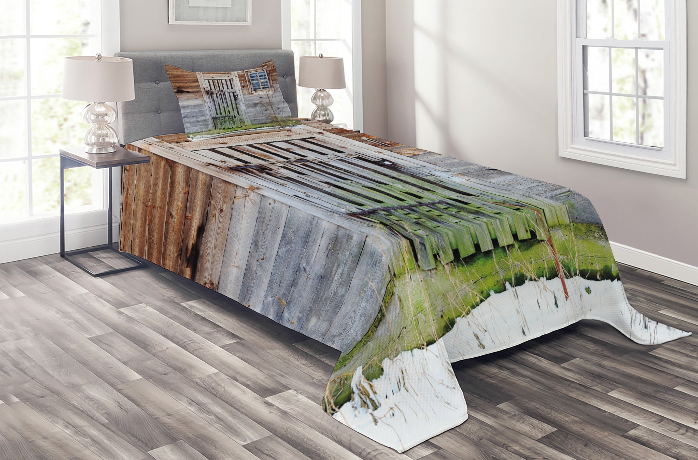 Ambesonne Prehistoric Country Quilted Coverlet 2 Pcs, Old Farmhouse ...