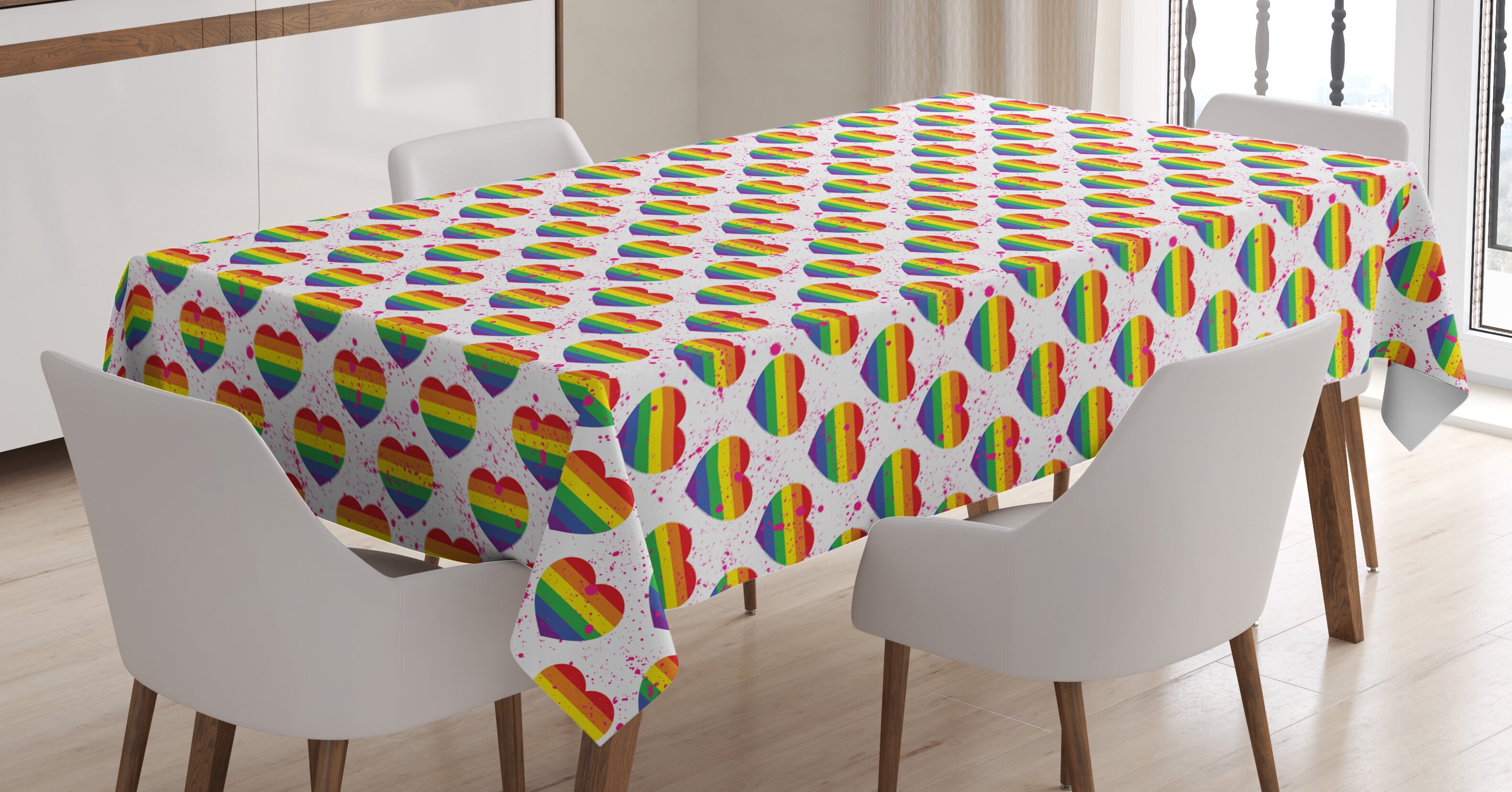 Ambesonne Pride Day Tablecloth Rectangular Table Cover, Heart Aquarelle ...