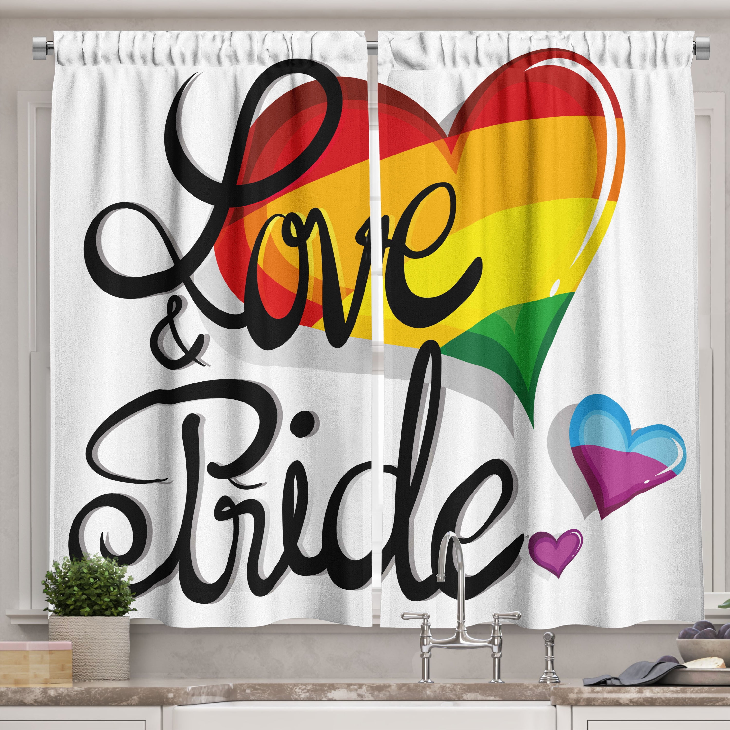 Ambesonne Pride Kitchen Curtains, Big Little Hearts Love, 55"x39 ...