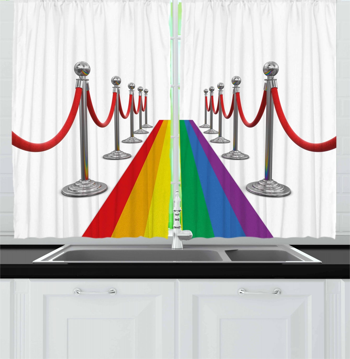 Ambesonne Pride Kitchen Curtains, Carpet Stanchions Event, 55"x39 ...