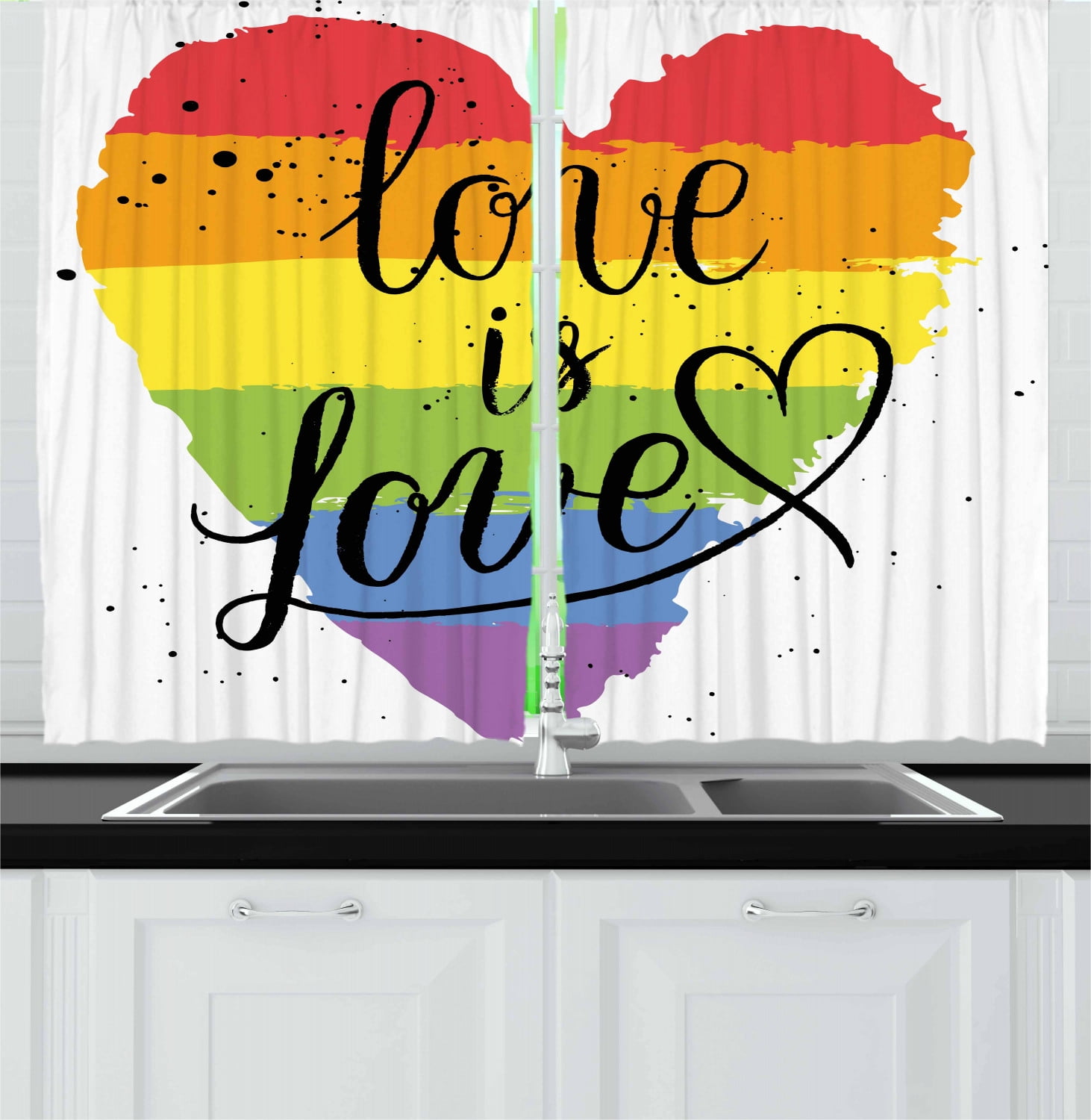 Ambesonne Pride Kitchen Curtains, Love is Love Art LGBT, 55"x39 ...