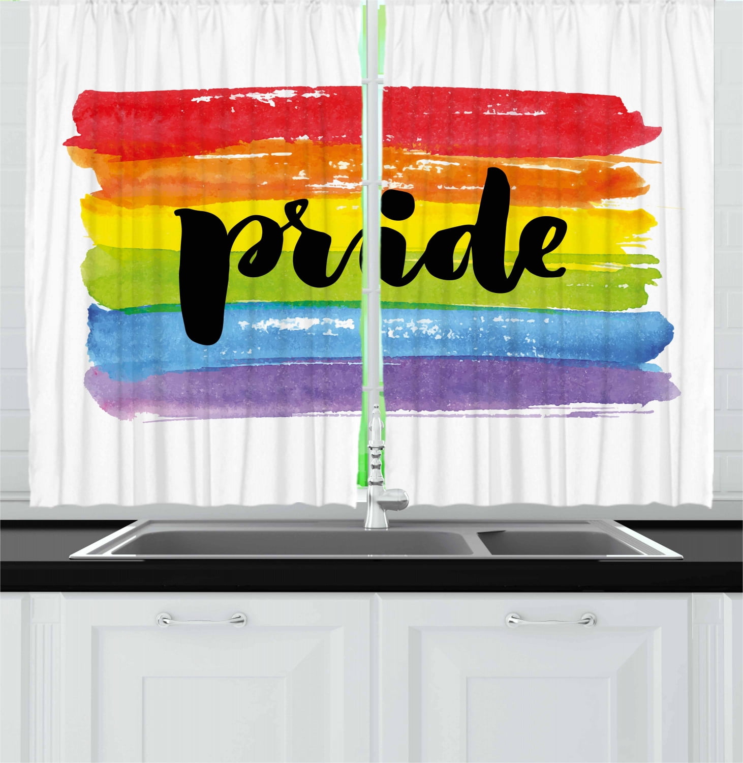 Ambesonne Pride Kitchen Curtains, Watercolor Art LGBT, 55"x39 ...