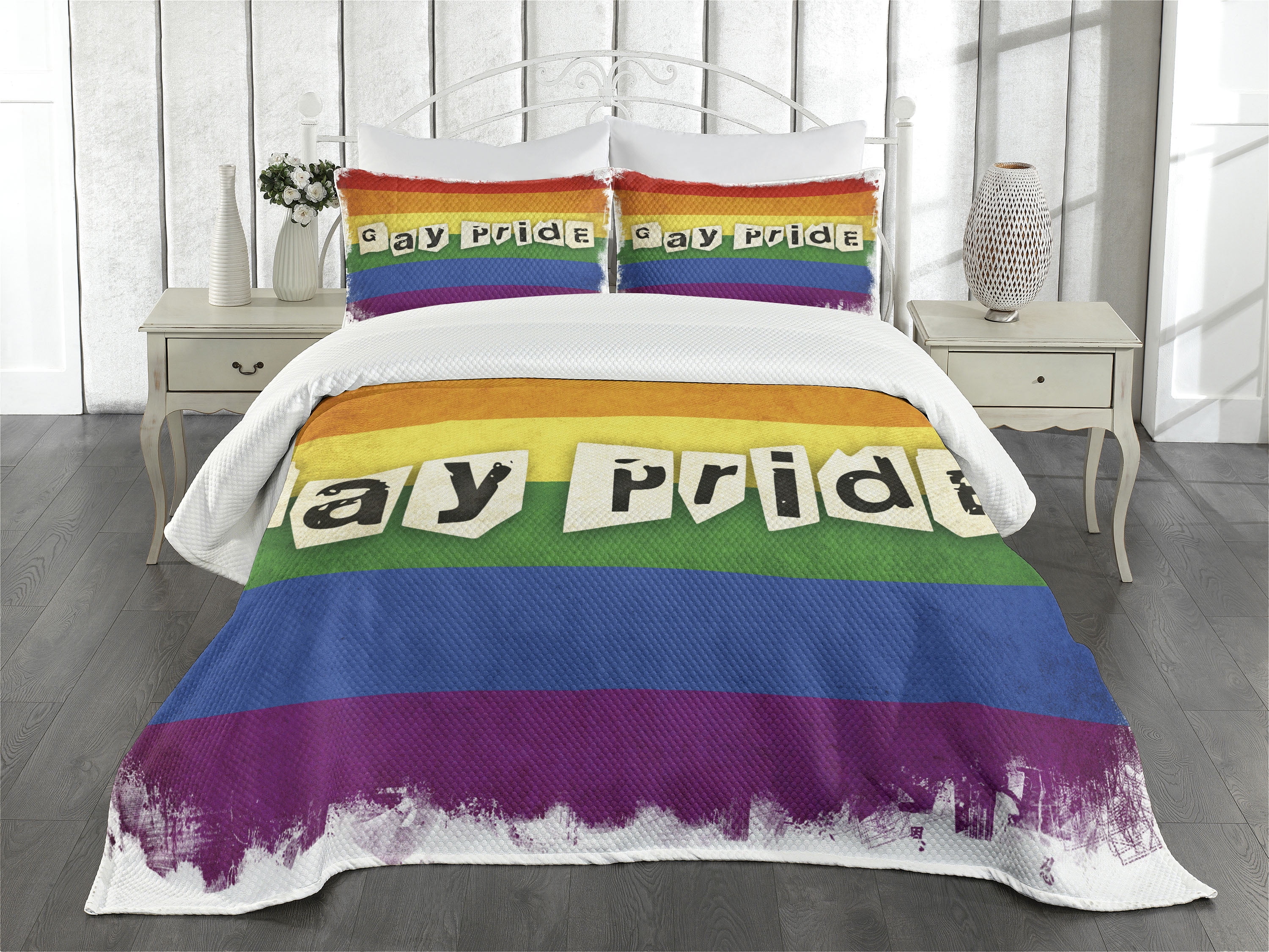 Ambesonne Pride Quilted Bedspread Set 3 Pcs, LGBT Parade Retro Style ...