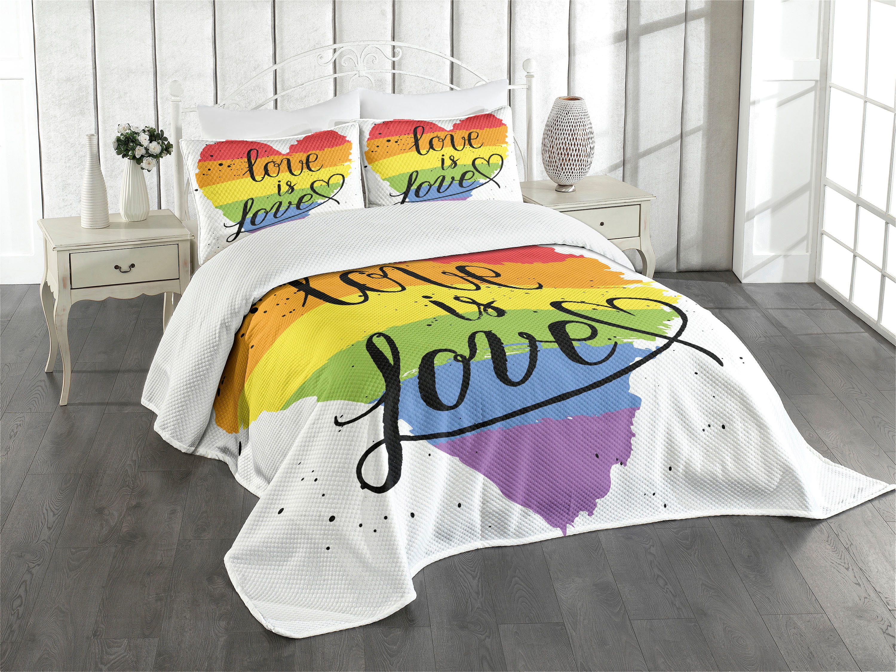 Ambesonne Pride Quilted Bedspread Set 3 Pcs, Love is Love Art LGBT ...
