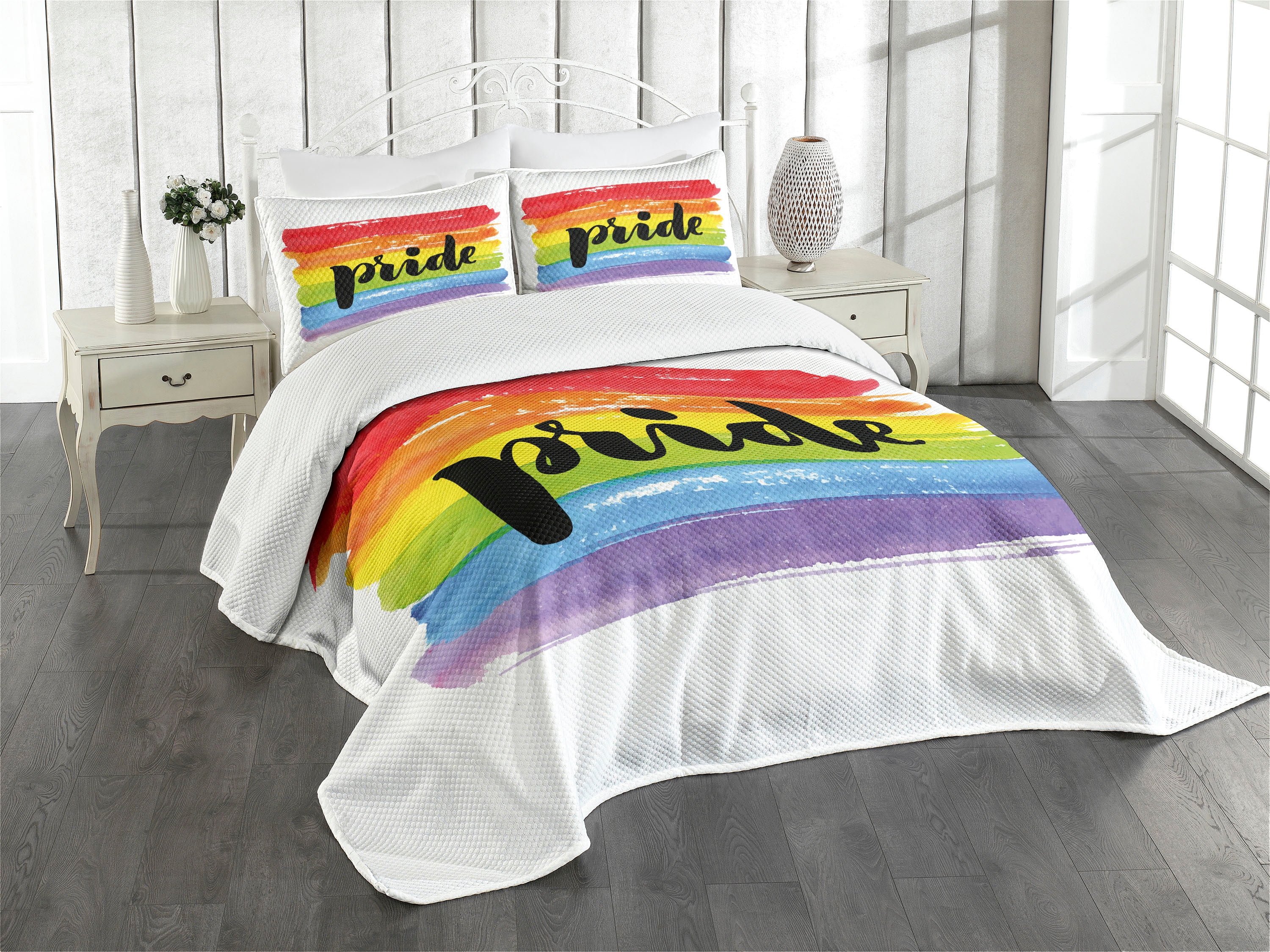Ambesonne Pride Quilted Bedspread Set 3 Pcs Watercolor Art Lgbt King