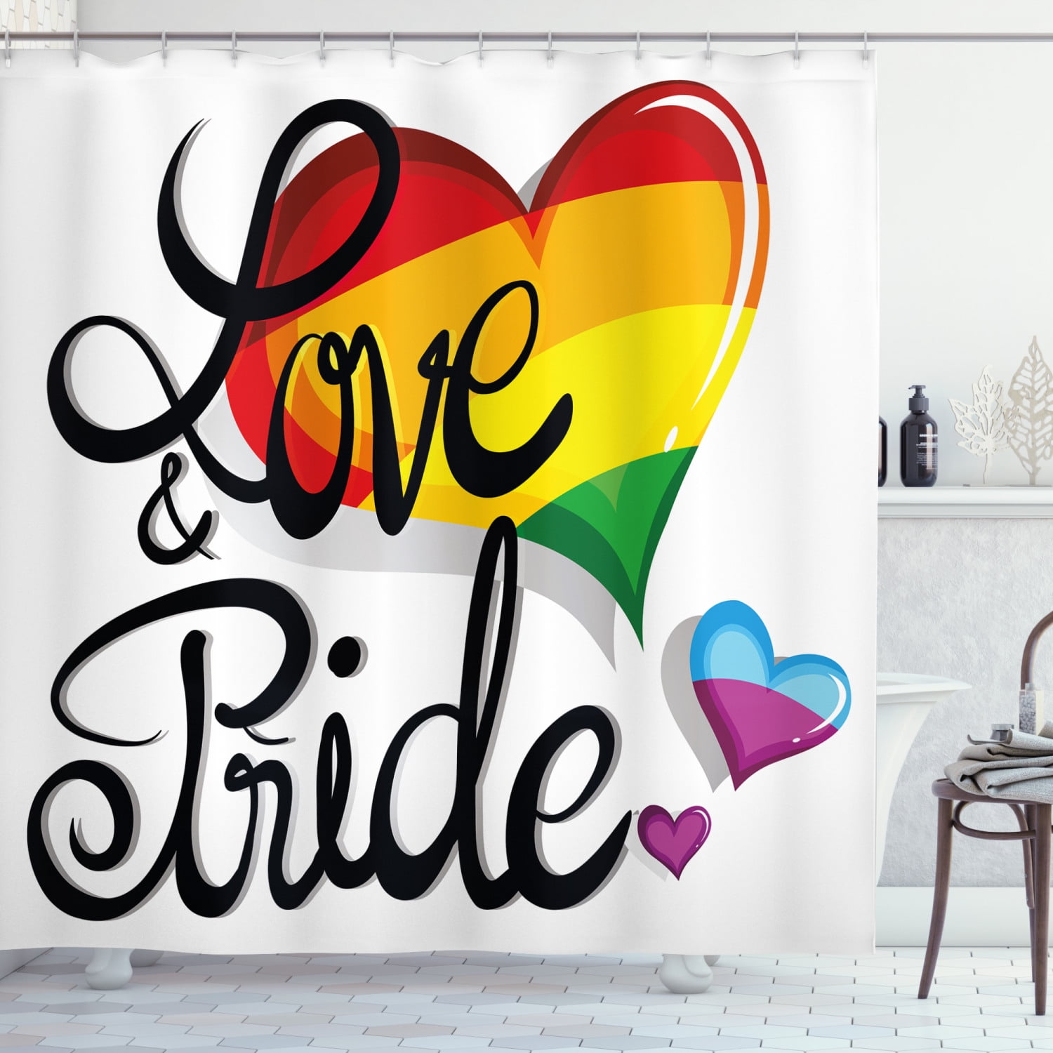 Ambesonne Pride Shower Curtain, Big Little Hearts Love, 69"Wx84"L ...