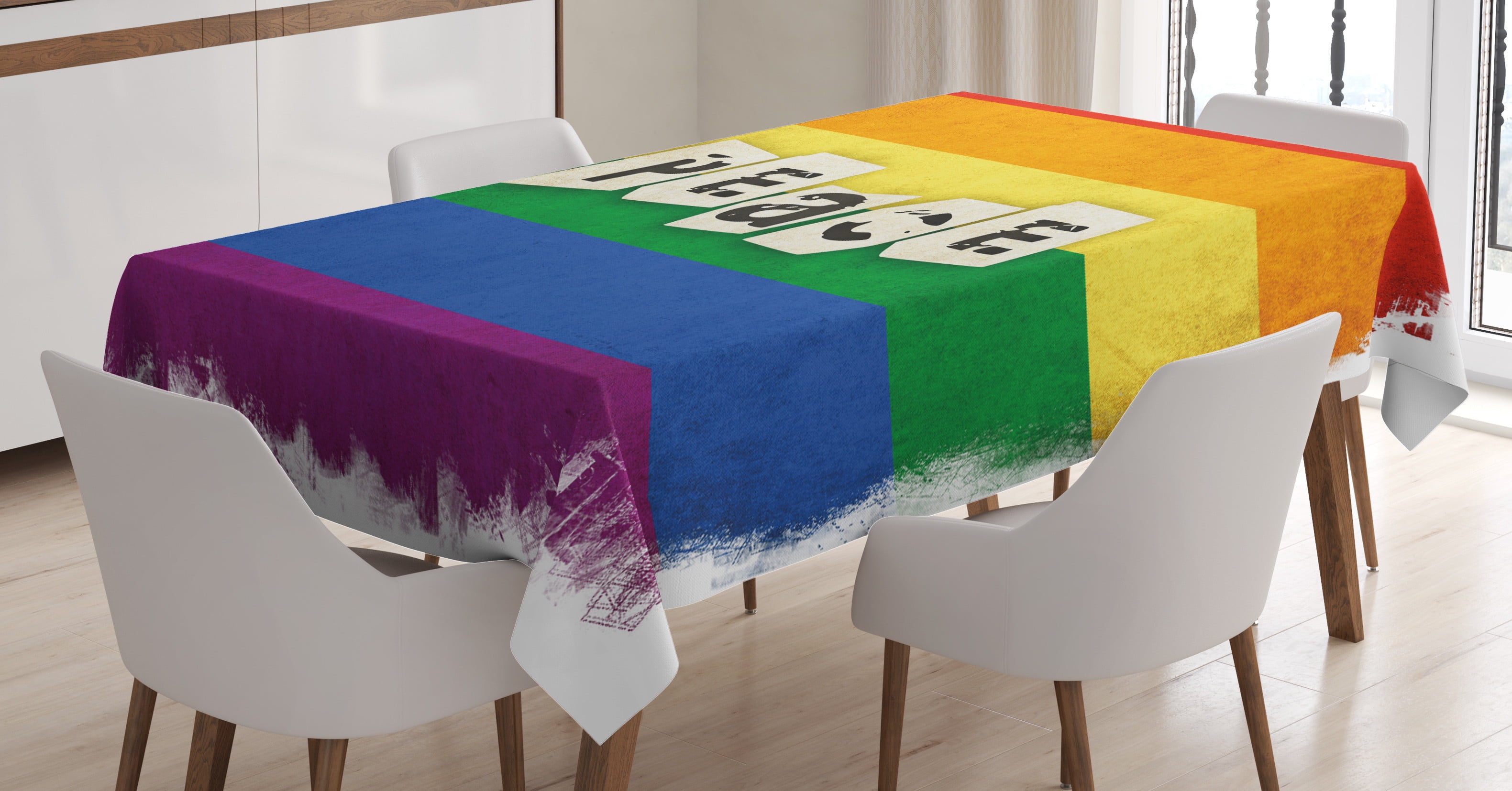 Ambesonne Pride Tablecloth Rectangular Table Cover, Grunge Flag Peace ...