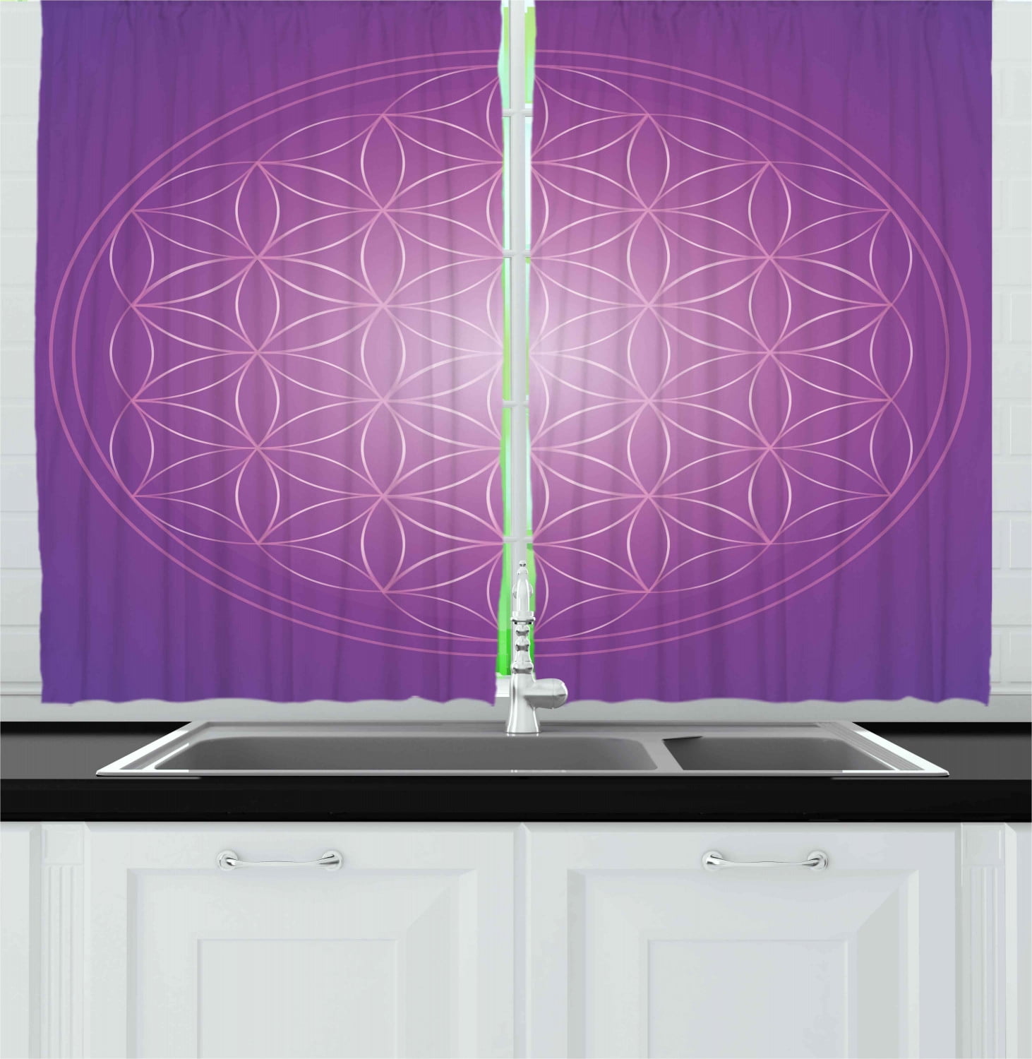 Ambesonne Psychedelic Kitchen Curtains, Flower Life Vibrant, 55"x39 ...
