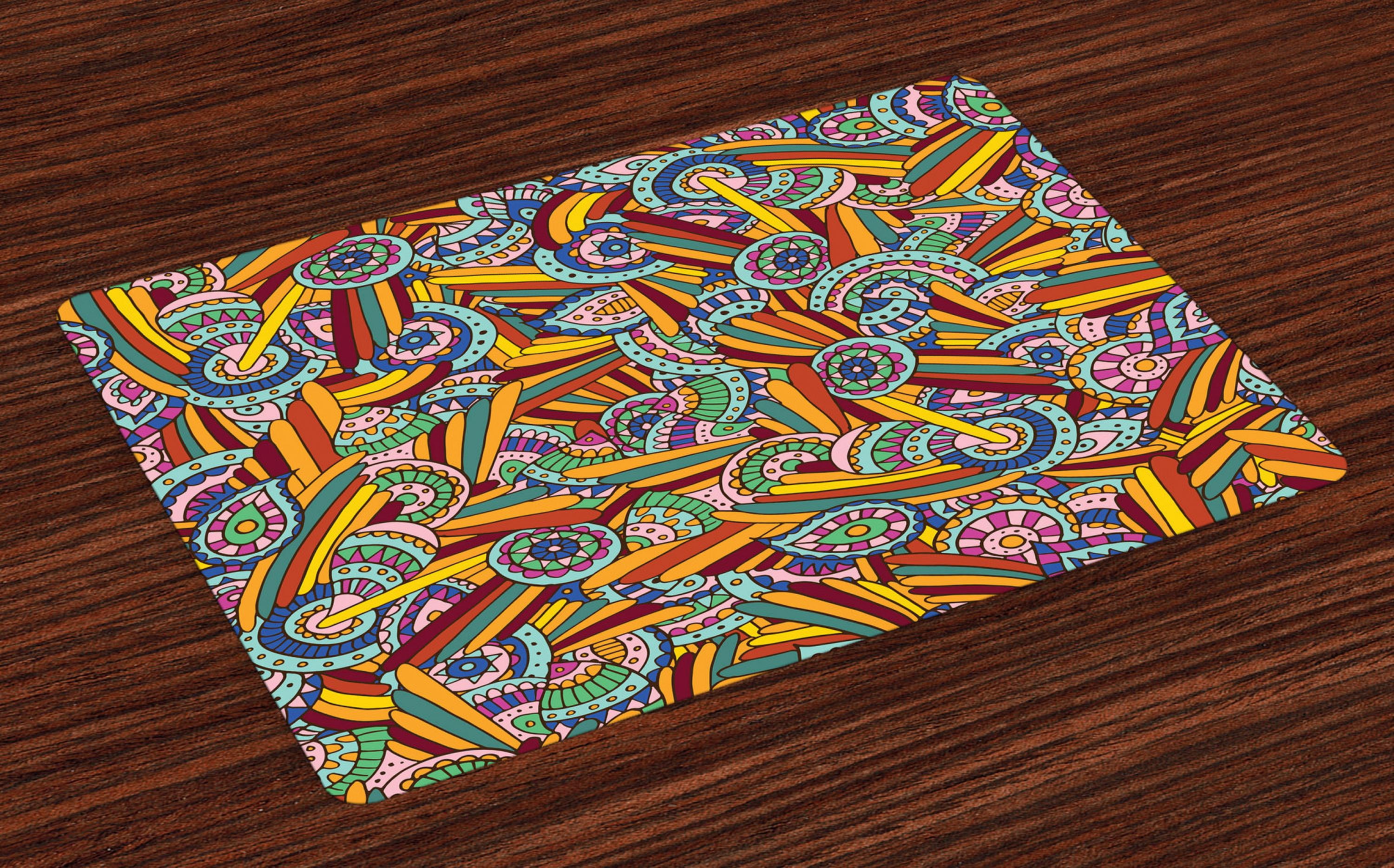 Ambesonne Psychedelic Place Mats Set of 4, Funky Hippie Folk, Standard ...
