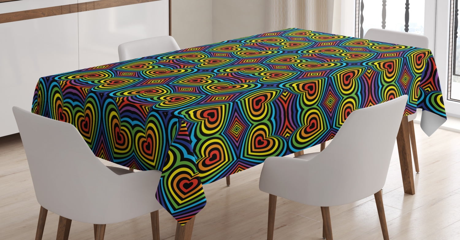 Ambesonne Psychedelic Tablecloth Rectangular Table Cover, Seventies ...