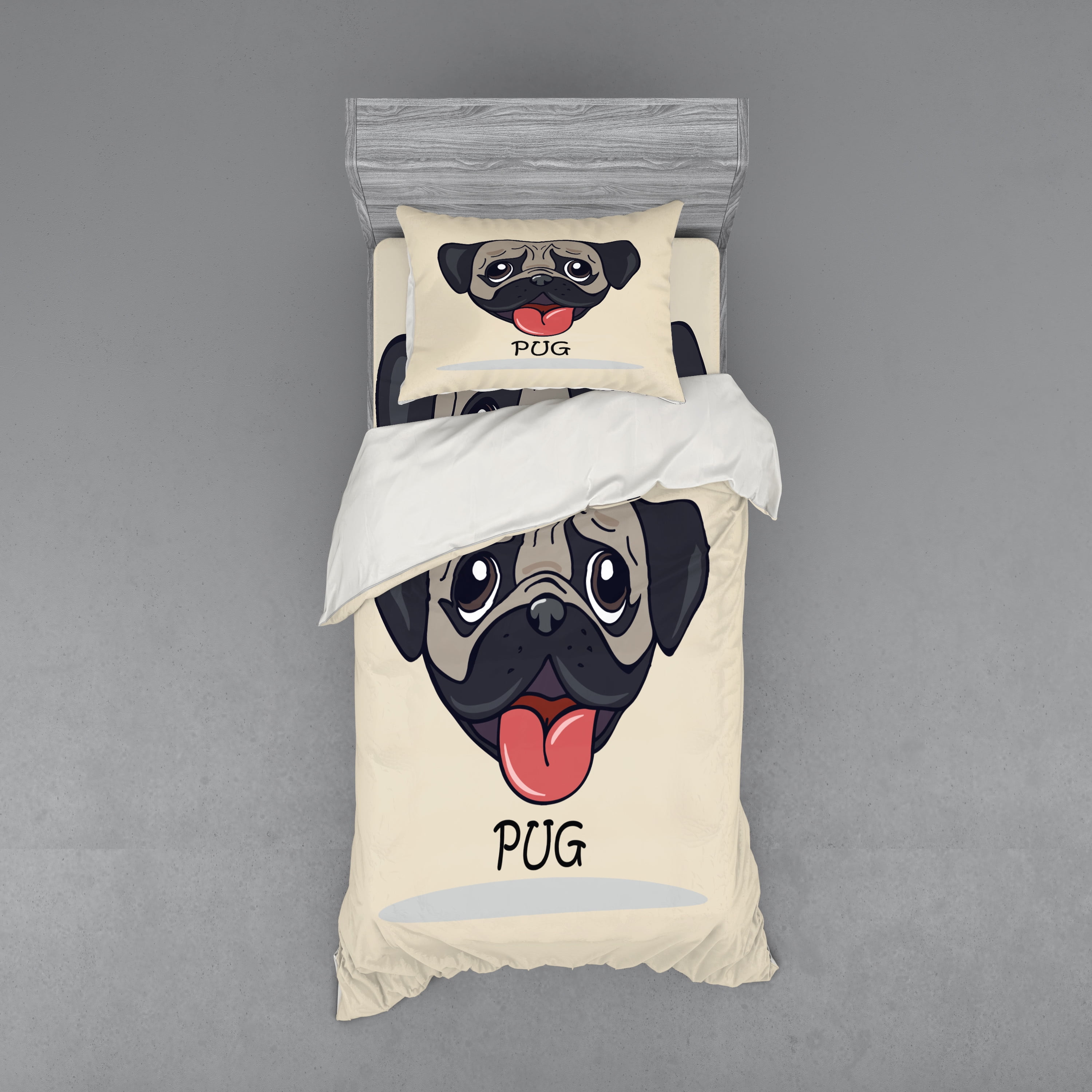 Ambesonne Pug Bedding Set 3 Pcs, Cartoon Pug Caricature, Twin, Taupe ...