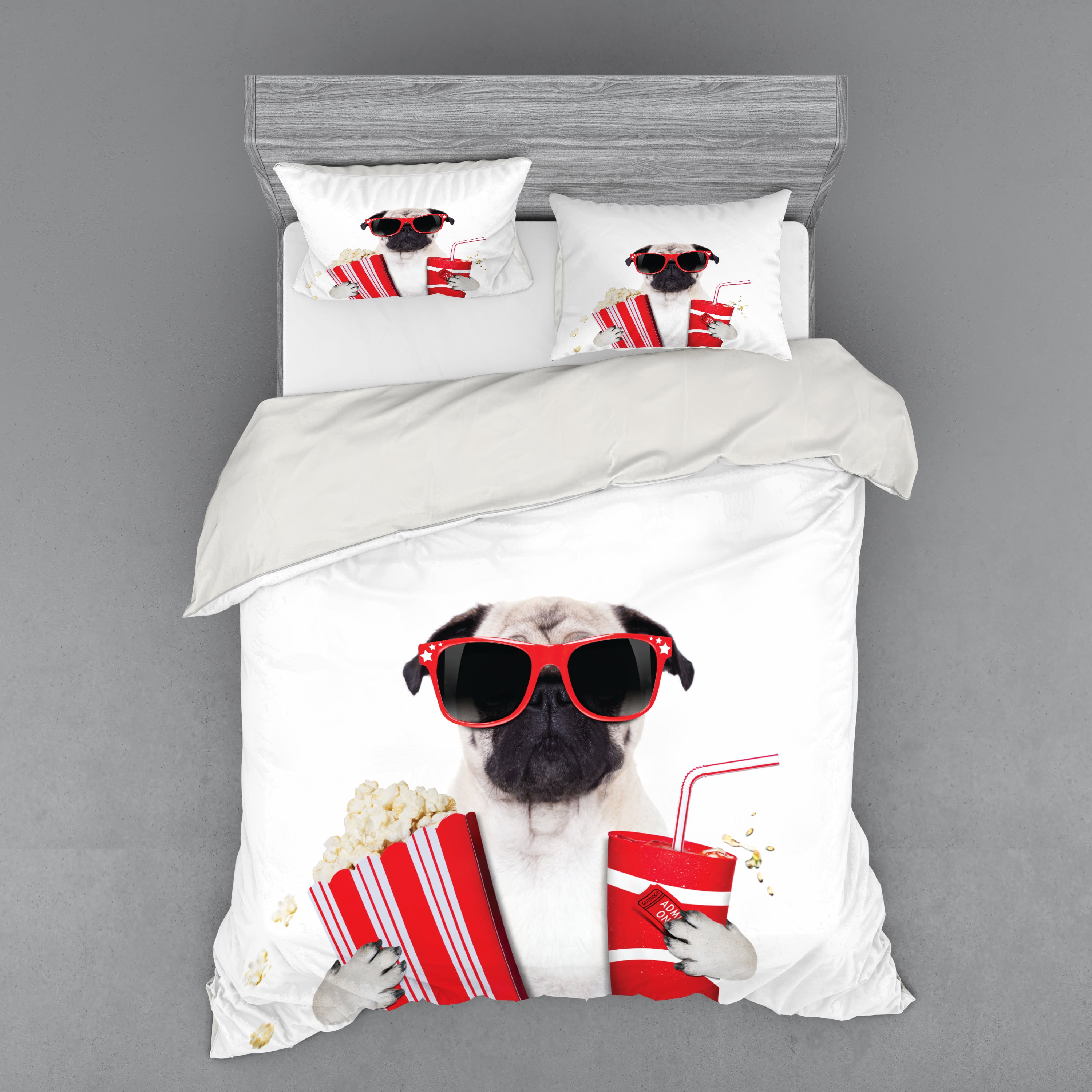 Ambesonne Pug Bedding Set 4 Pcs, Dog Going to the Movies, Queen, Cream ...