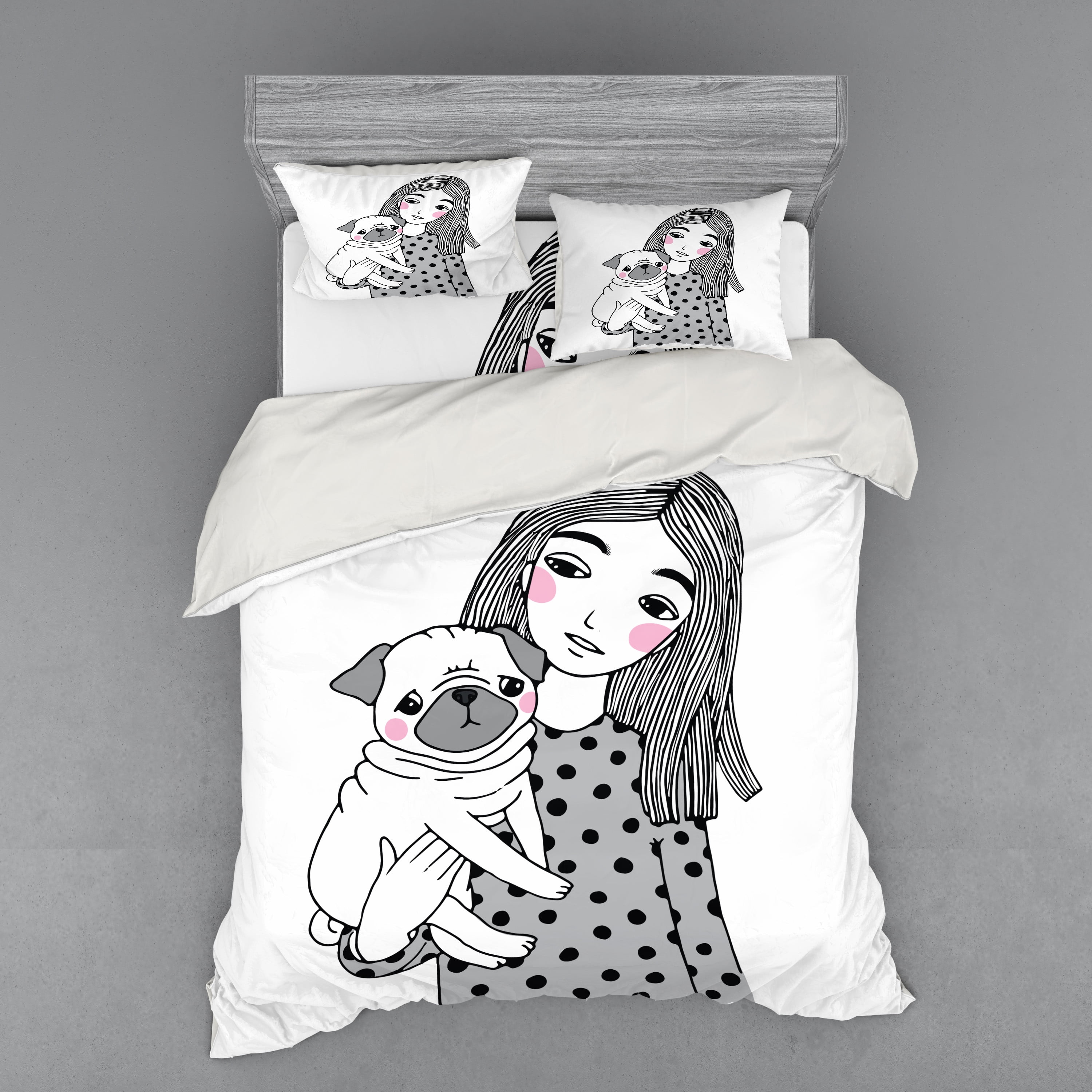 Ambesonne Pug Bedding Set 4 Pcs, Girl Holding Her Pug Love, Queen ...