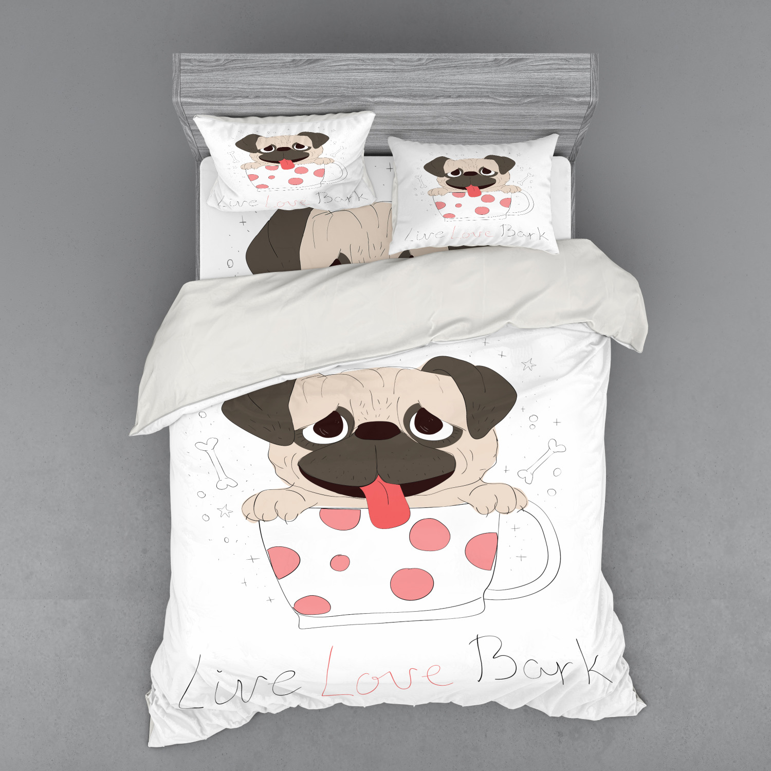 Ambesonne Pug Bedding Set 4 Pcs, Live Love Bark Words Funny, Queen ...