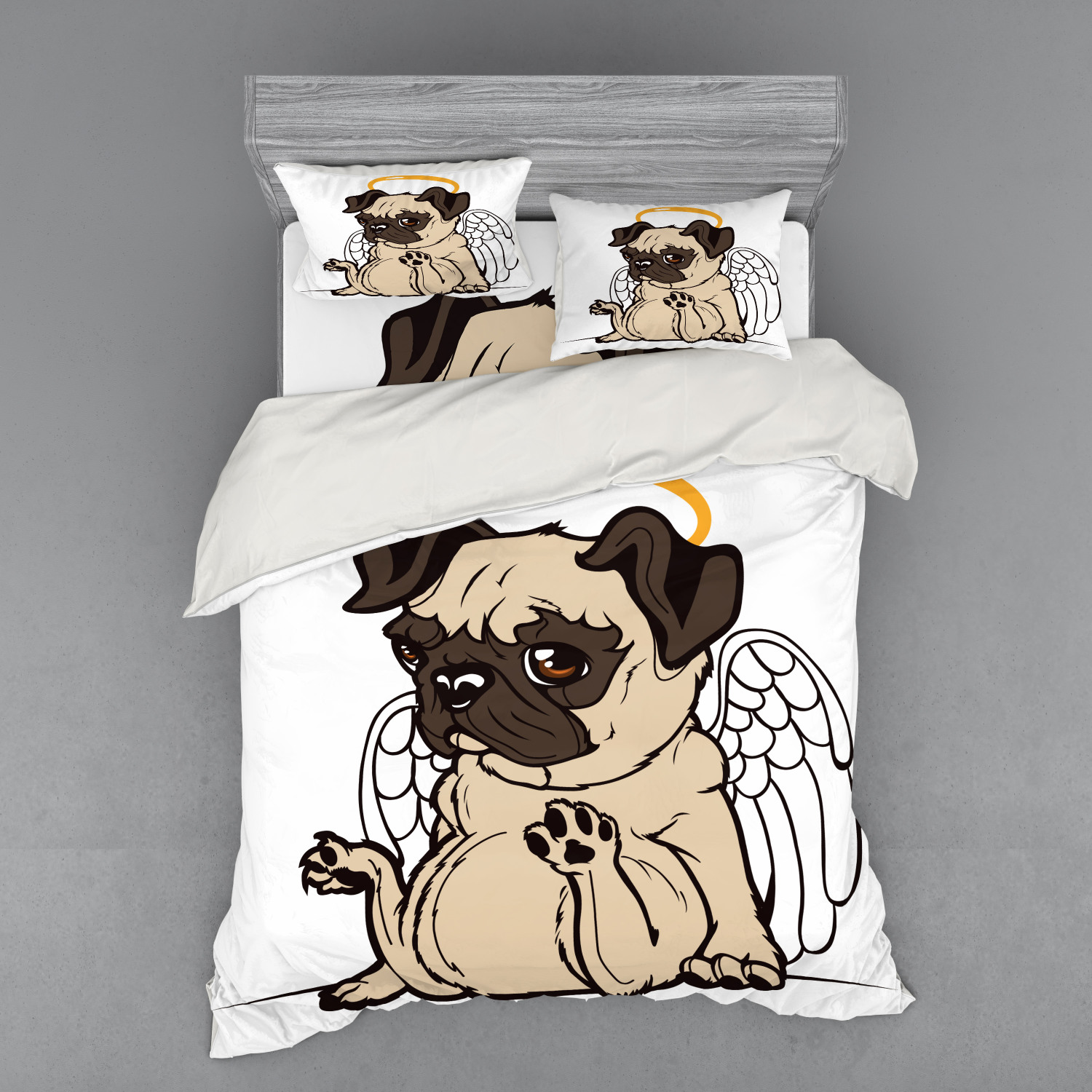 Ambesonne Pug Bedding Set 4 Pcs, Pet Puppy with Wings and Hare, Queen ...