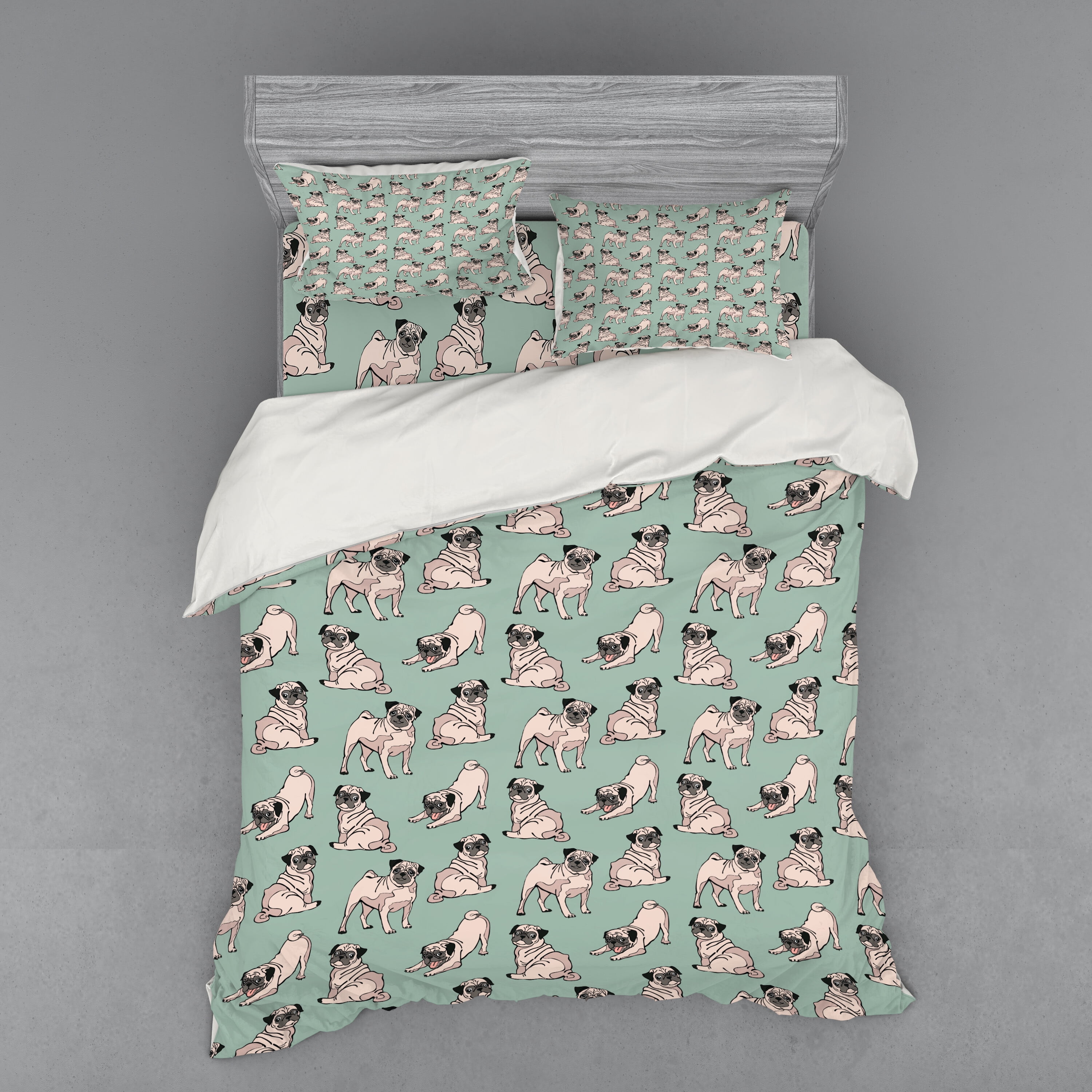 Ambesonne Pug Bedding Set 4 Pcs, Sitting Stretching Dog, Queen ...
