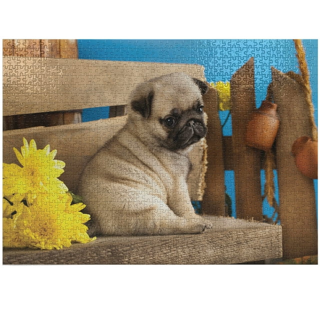 Ambesonne Pug Jigsaw Puzzle Durable Cardboard, Puppy Photography on ...
