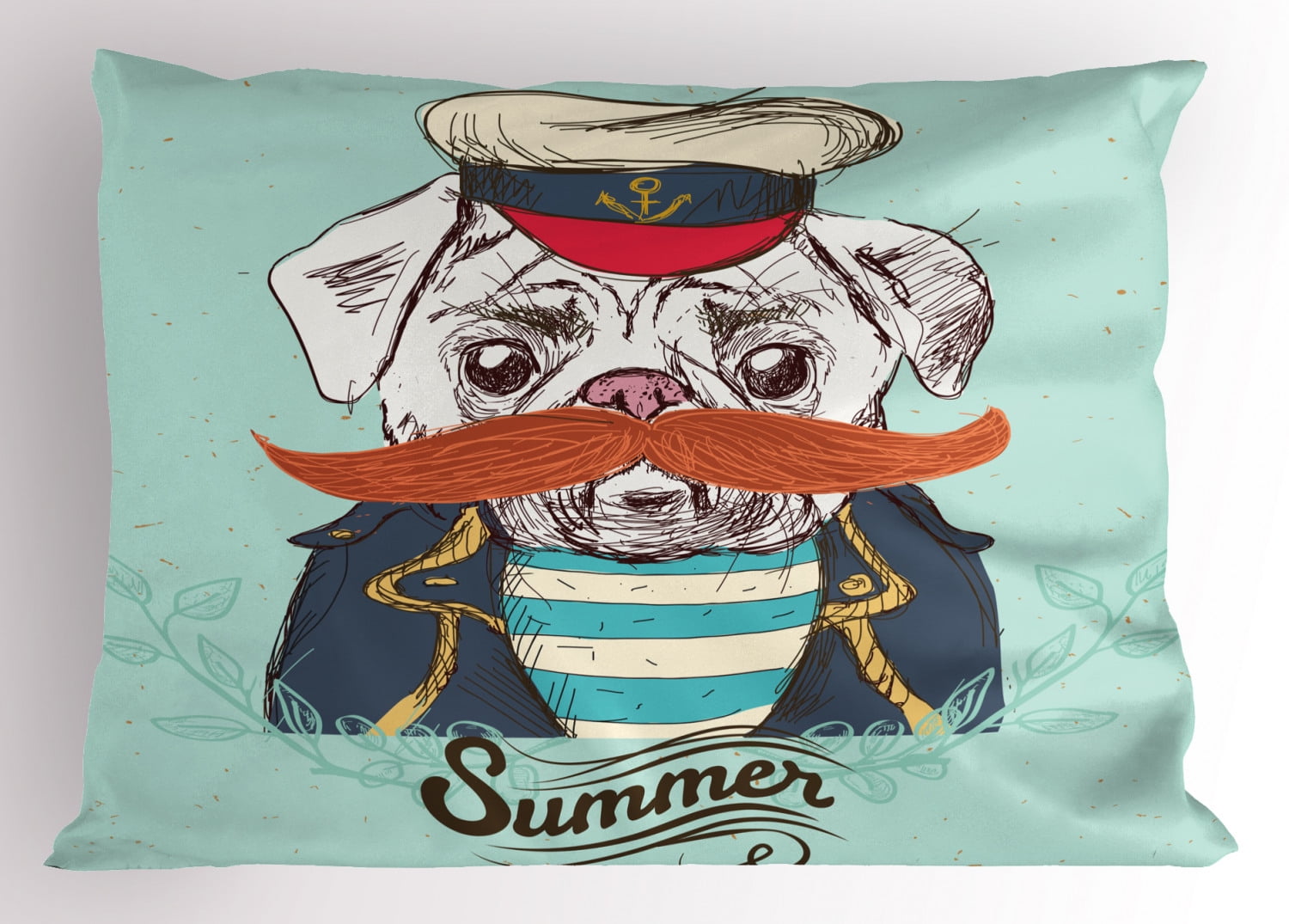 Ambesonne Pug Pillow Sham, Captain Dog with Hat Jacket, 26" X 20", Pale ...