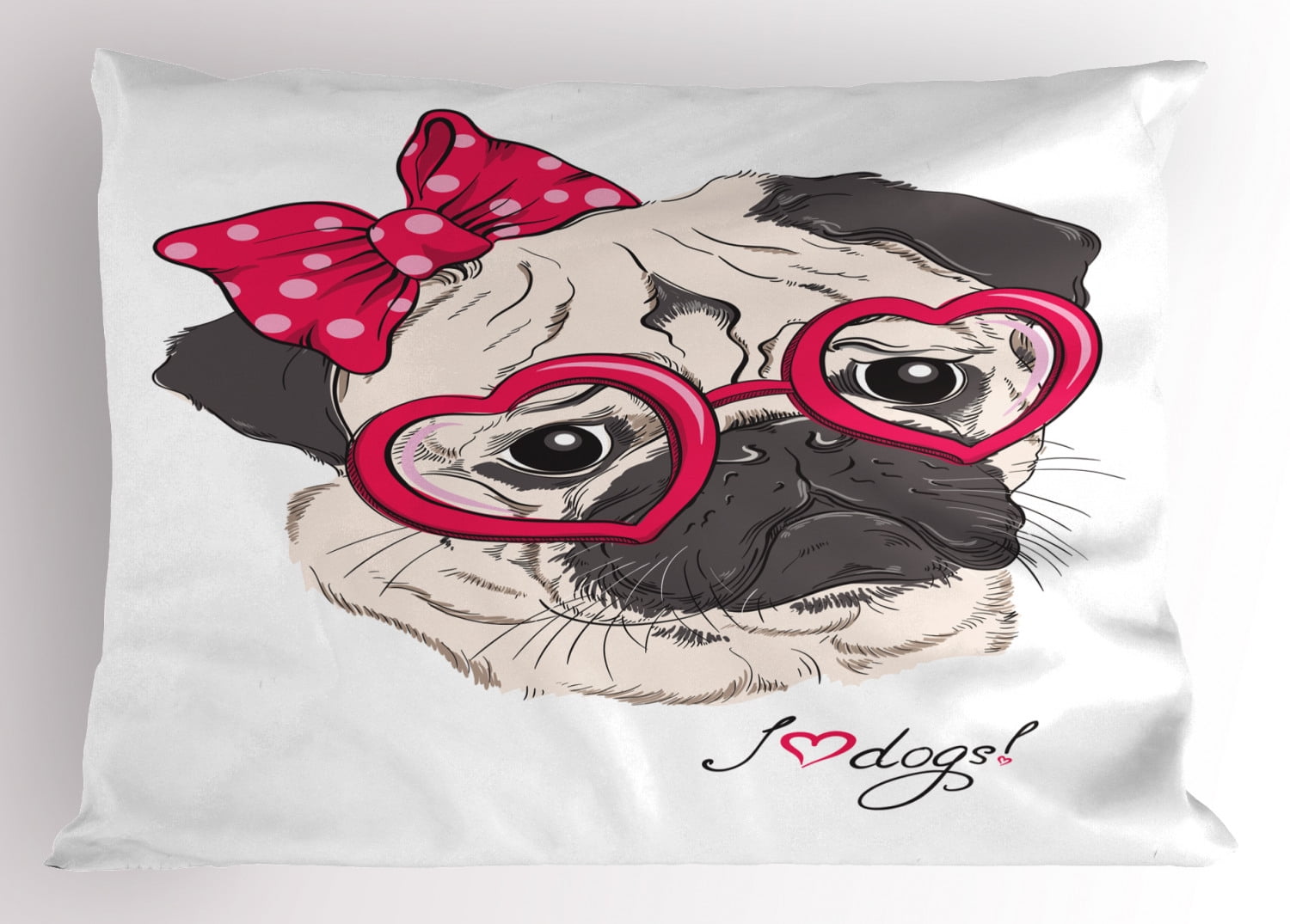 Ambesonne Pug Pillow Sham, Cartoon Fashion Hipster Dog, 26" X 20", Grey ...