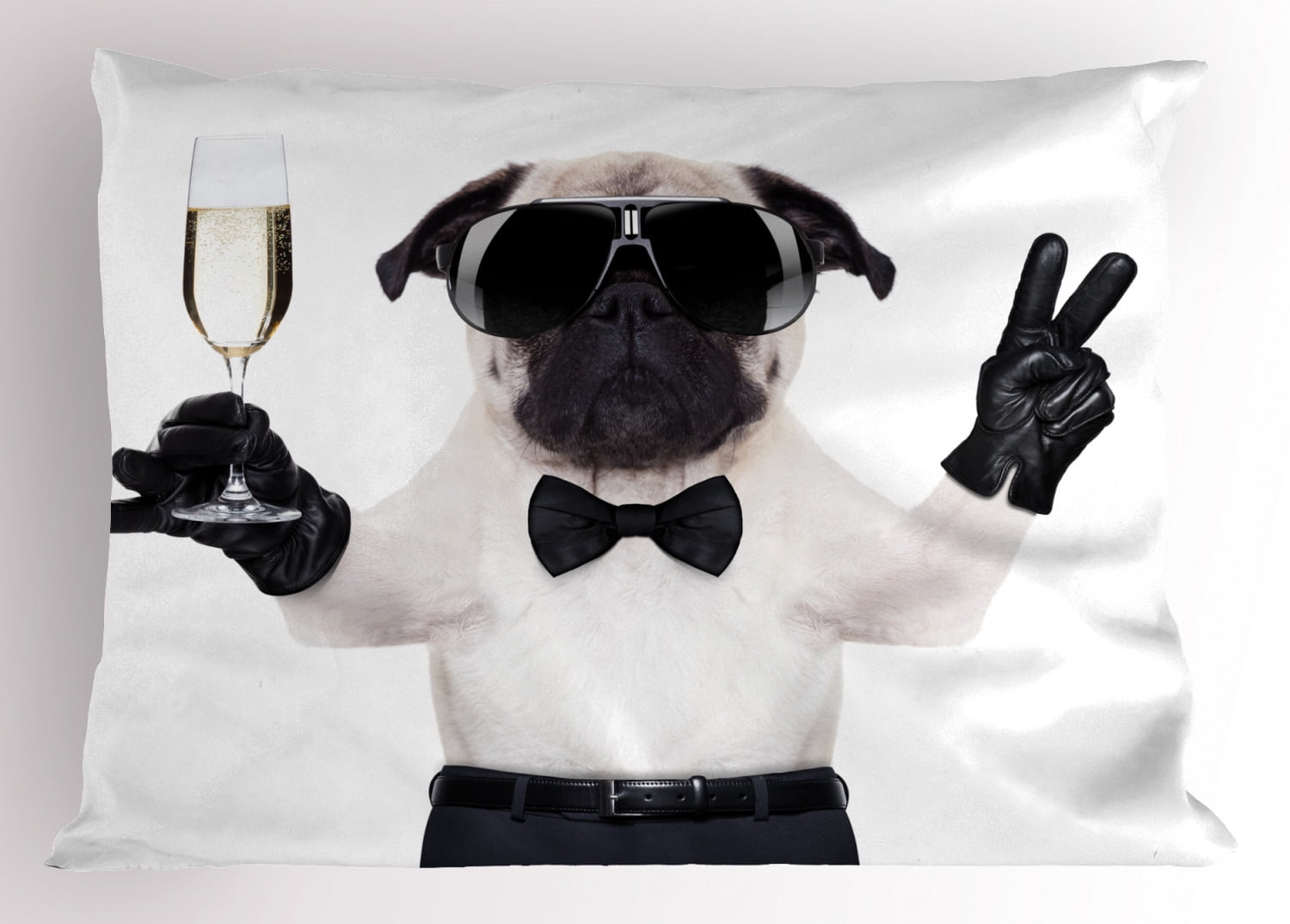 Ambesonne Pug Pillow Sham, Dog Celebration Alcohol, 26" X 20", Black ...