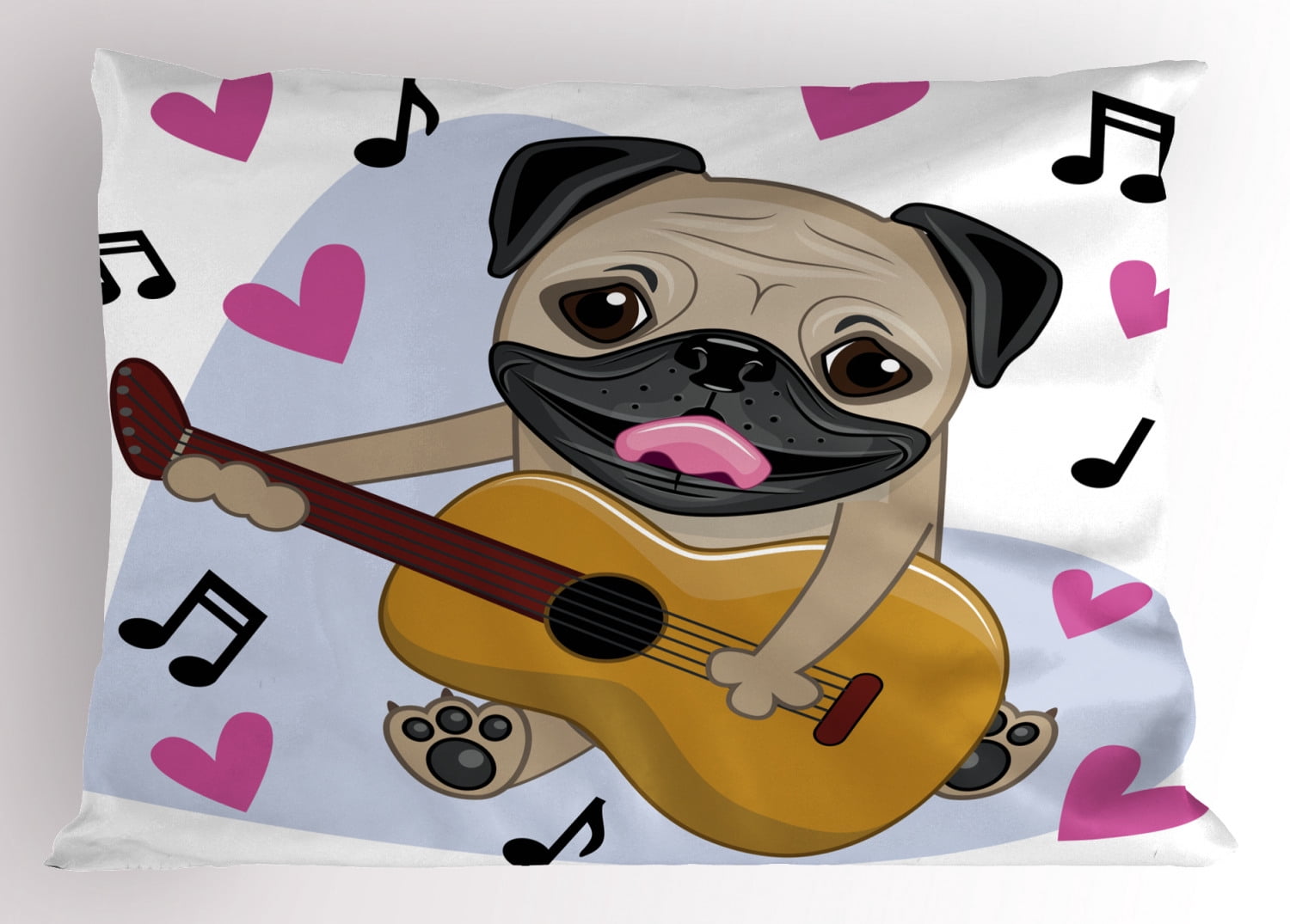 Ambesonne Pug Pillow Sham, Dog Playing Guitar Singing, 36" X 20", Pale ...