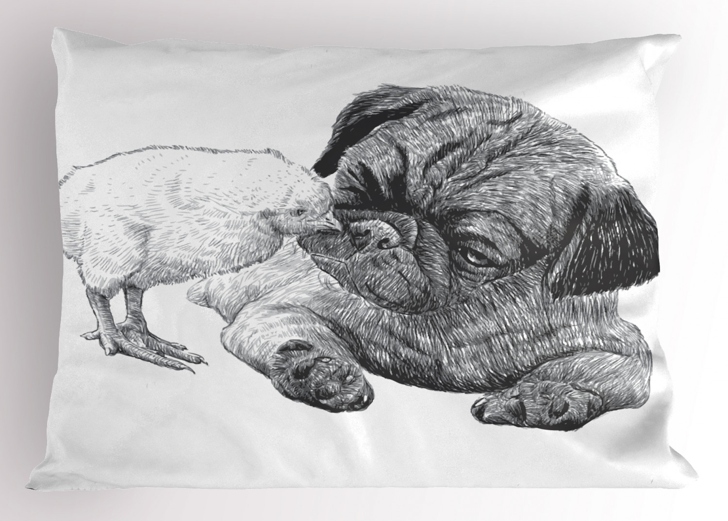 Ambesonne Pug Pillow Sham, Pug Little Chick Hand Drawn, 36" X 20 ...