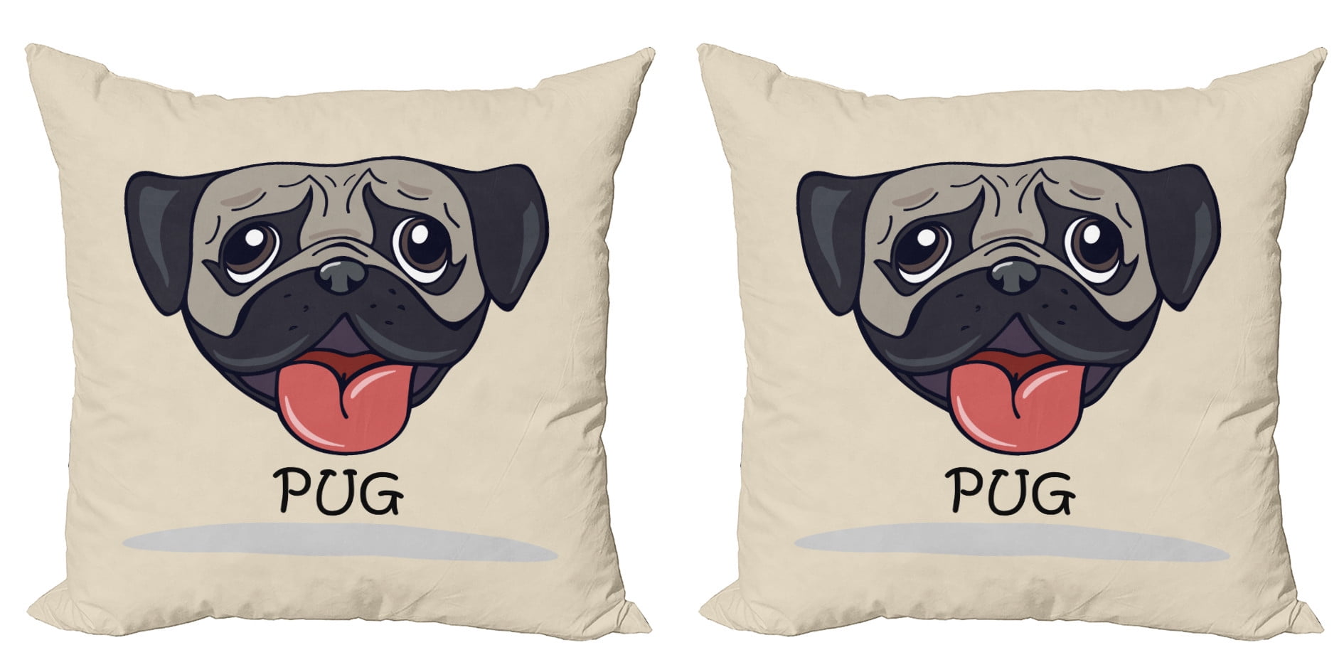 Ambesonne Pug Throw Pillow Cover 2 Pack, Cartoon Pug Caricature, 20 ...