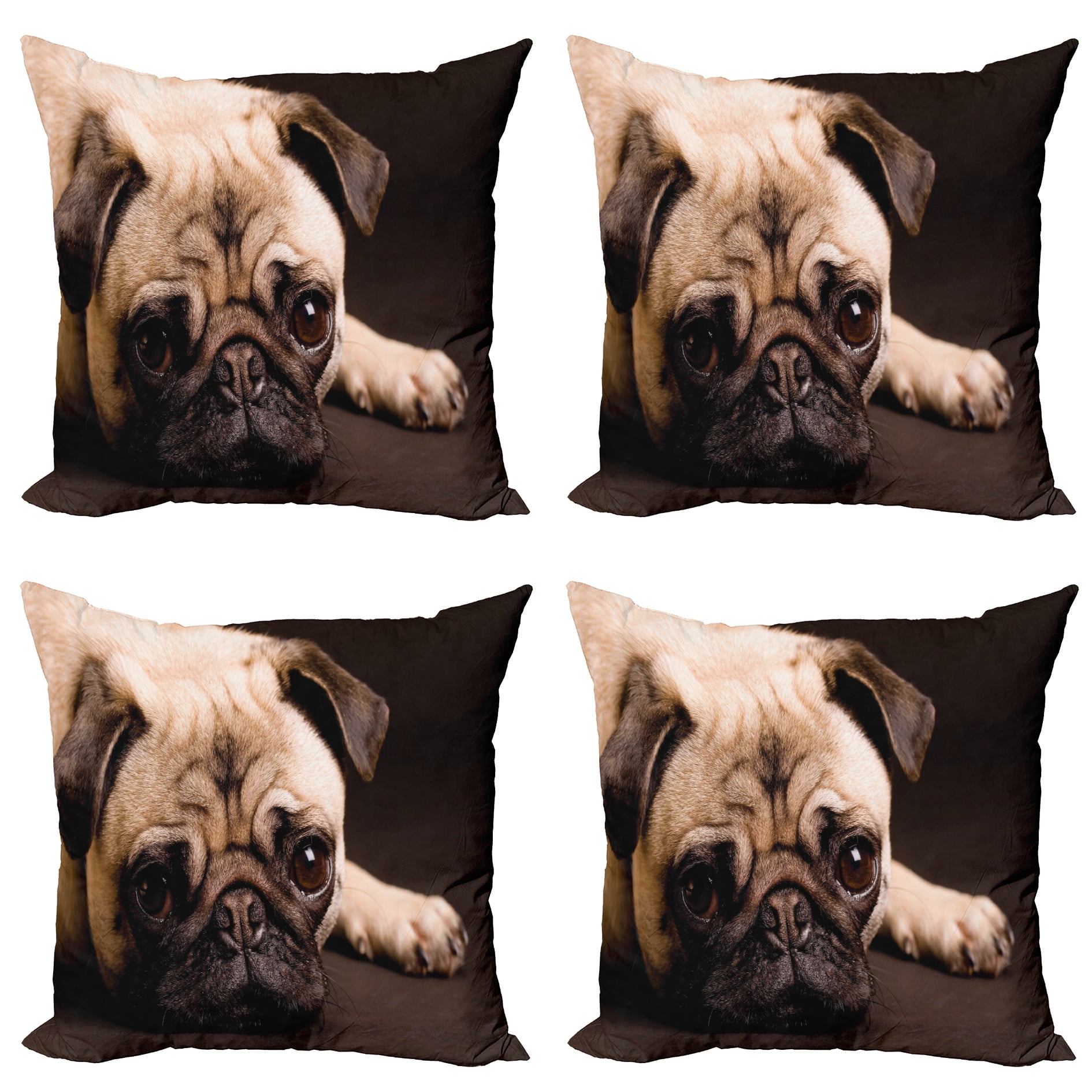 Ambesonne Pug Throw Pillow Cover 4 Pack, Puppy Photograph Animals, 20 ...