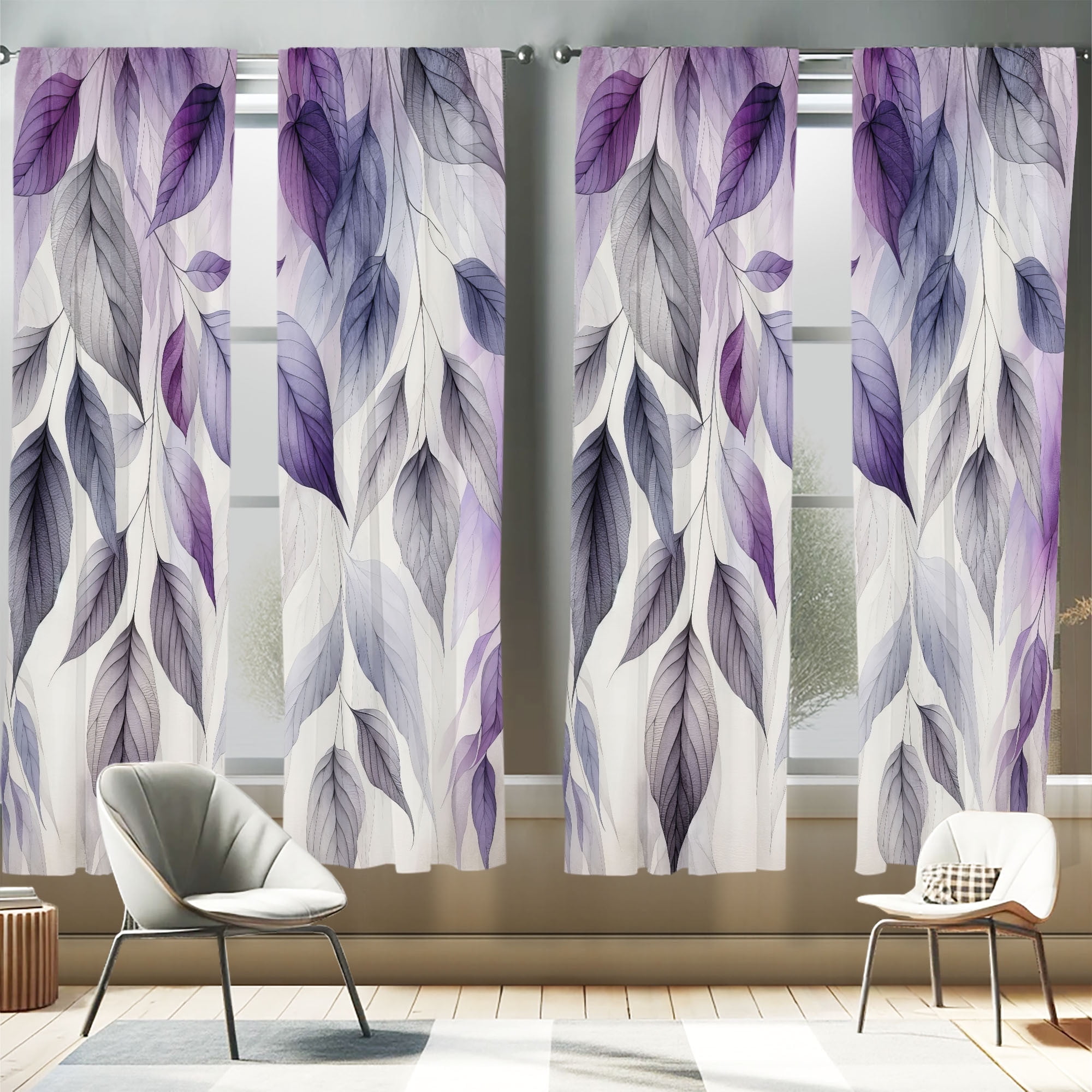 Ambesonne Purple 4-Panel Curtains, Cascading Down Leaves Fall, 56"x63 ...
