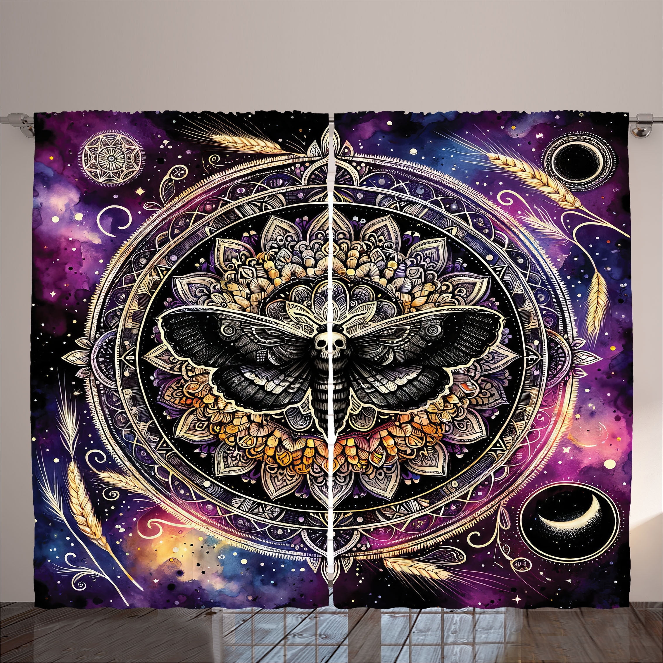 Ambesonne Purple Curtains 2 Panel Set, Death Moth Space Mandala, 108" x ...