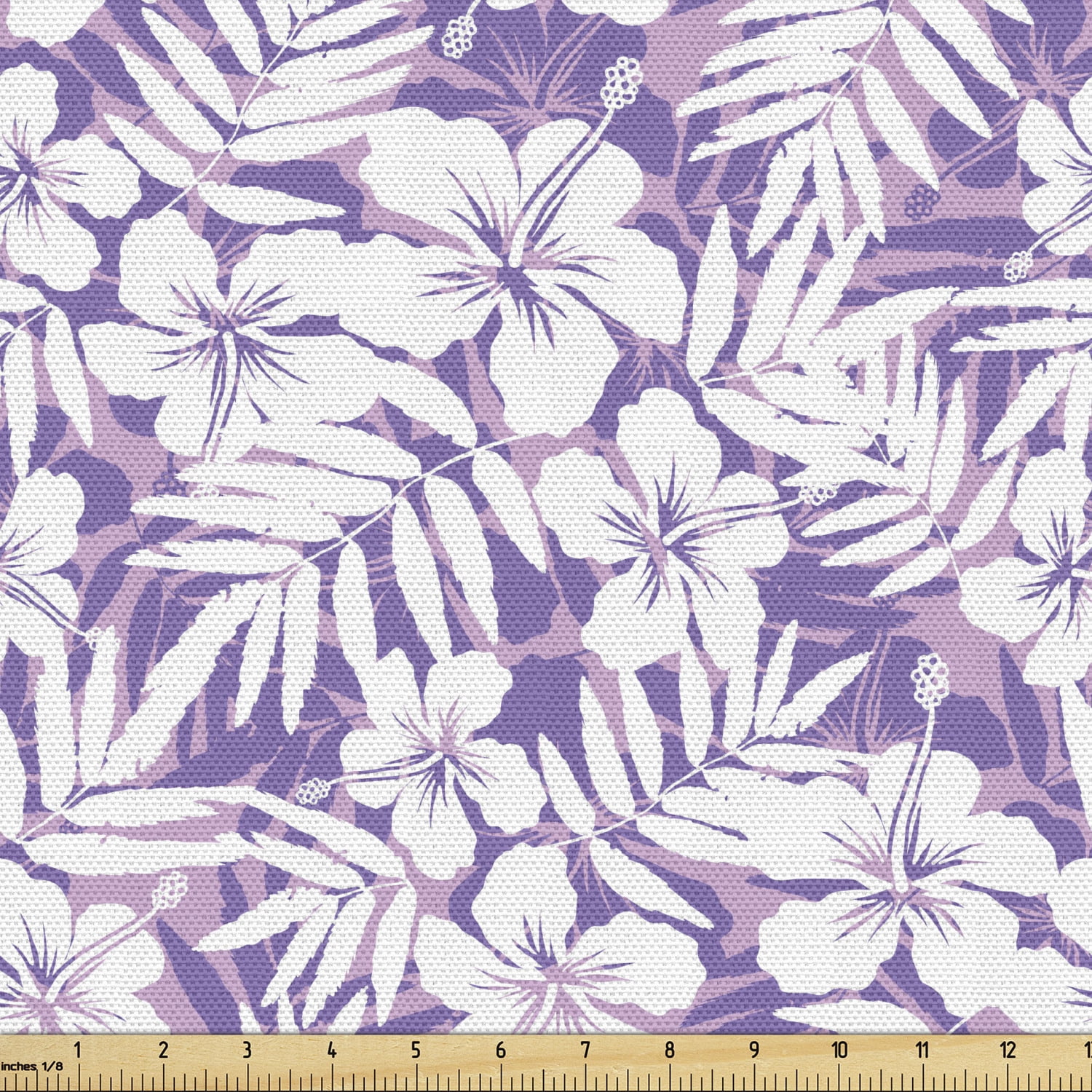 Ambesonne Purple Fabric by the Yard Upholstery, Hawaiian Hibiscus ...