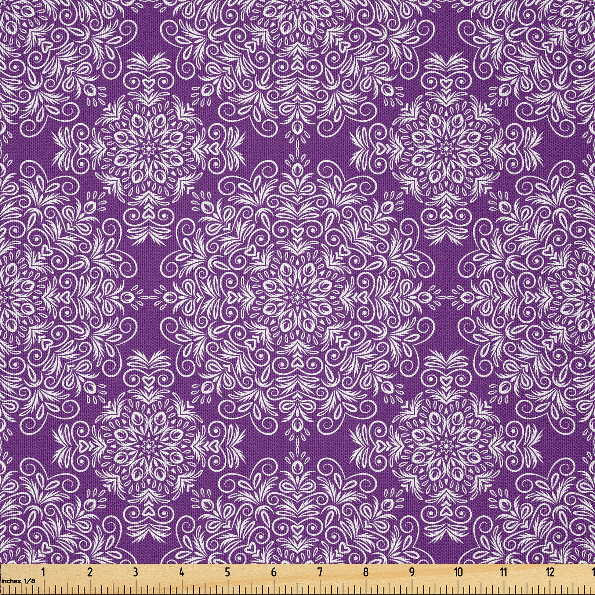Ambesonne Purple Mandala Fabric by the Yard Microfiber, Swirl Floral ...