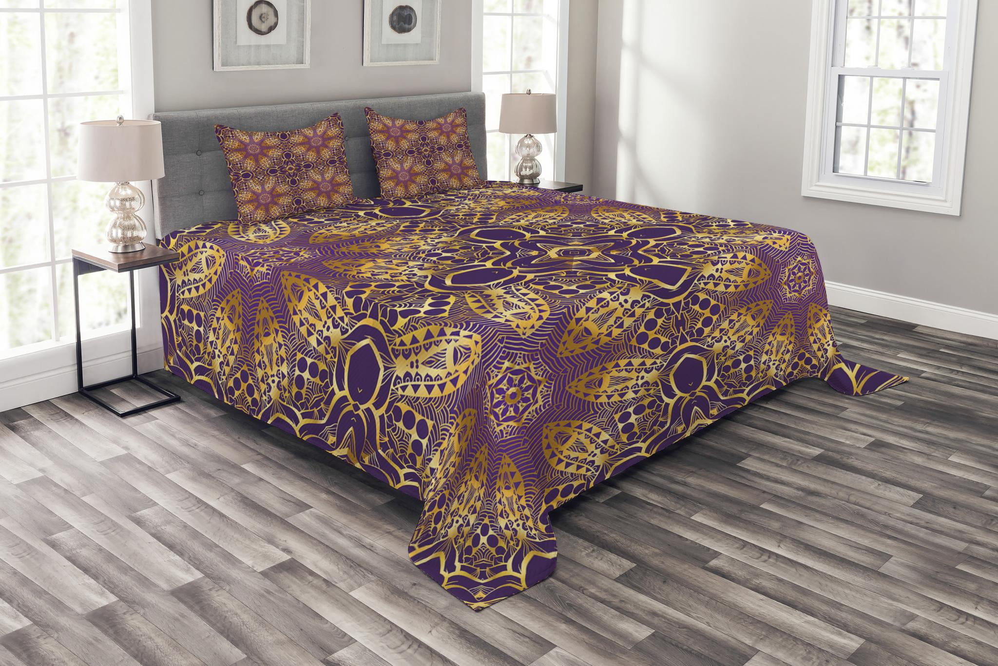 Ambesonne Purple Mandala Quilted Bedspread Set 3 Pcs, Boho Motif, Queen ...