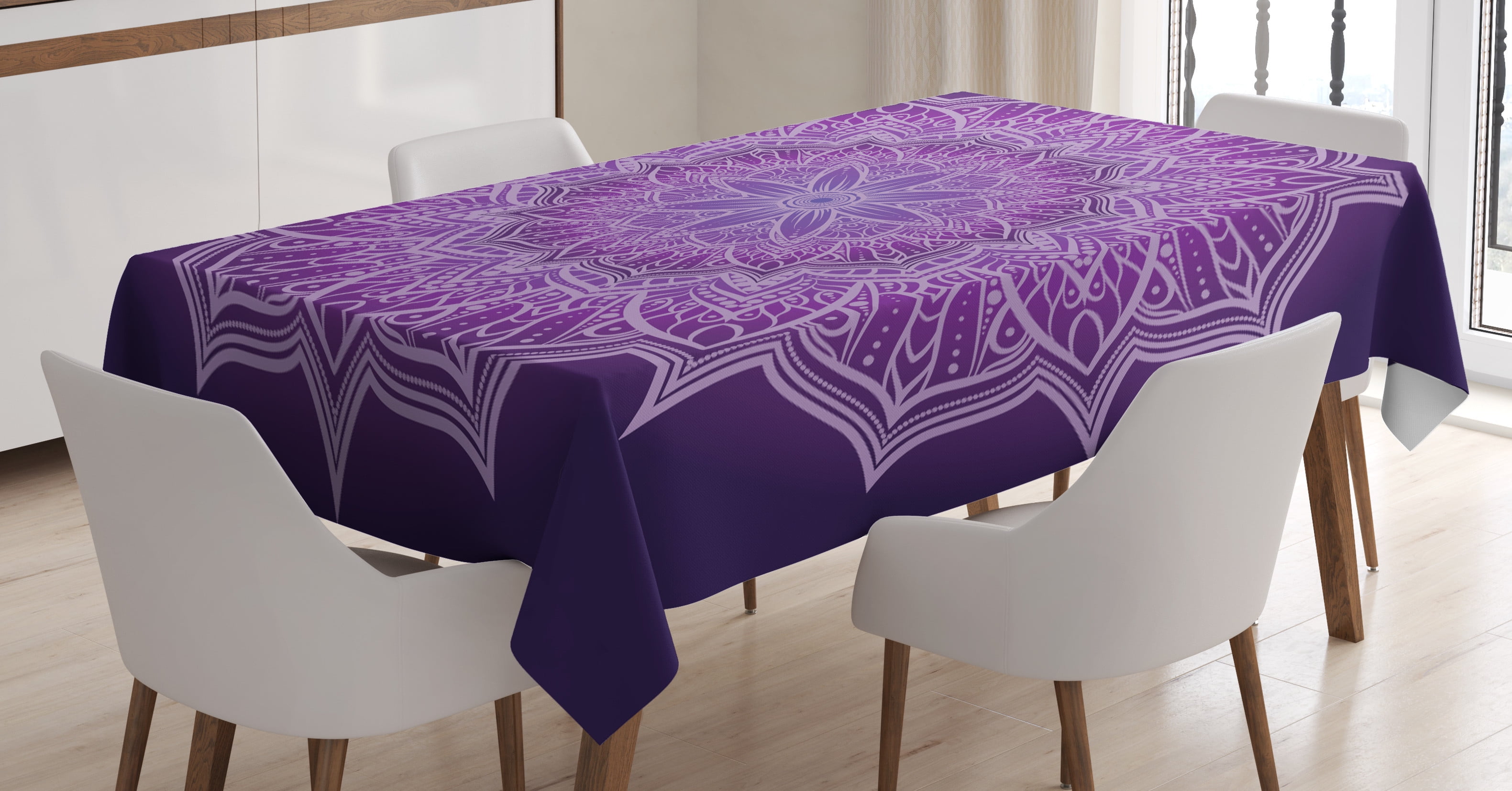 Ambesonne Purple Mandala Tablecloth Rectangular Table Cover, Hand-Drawn ...