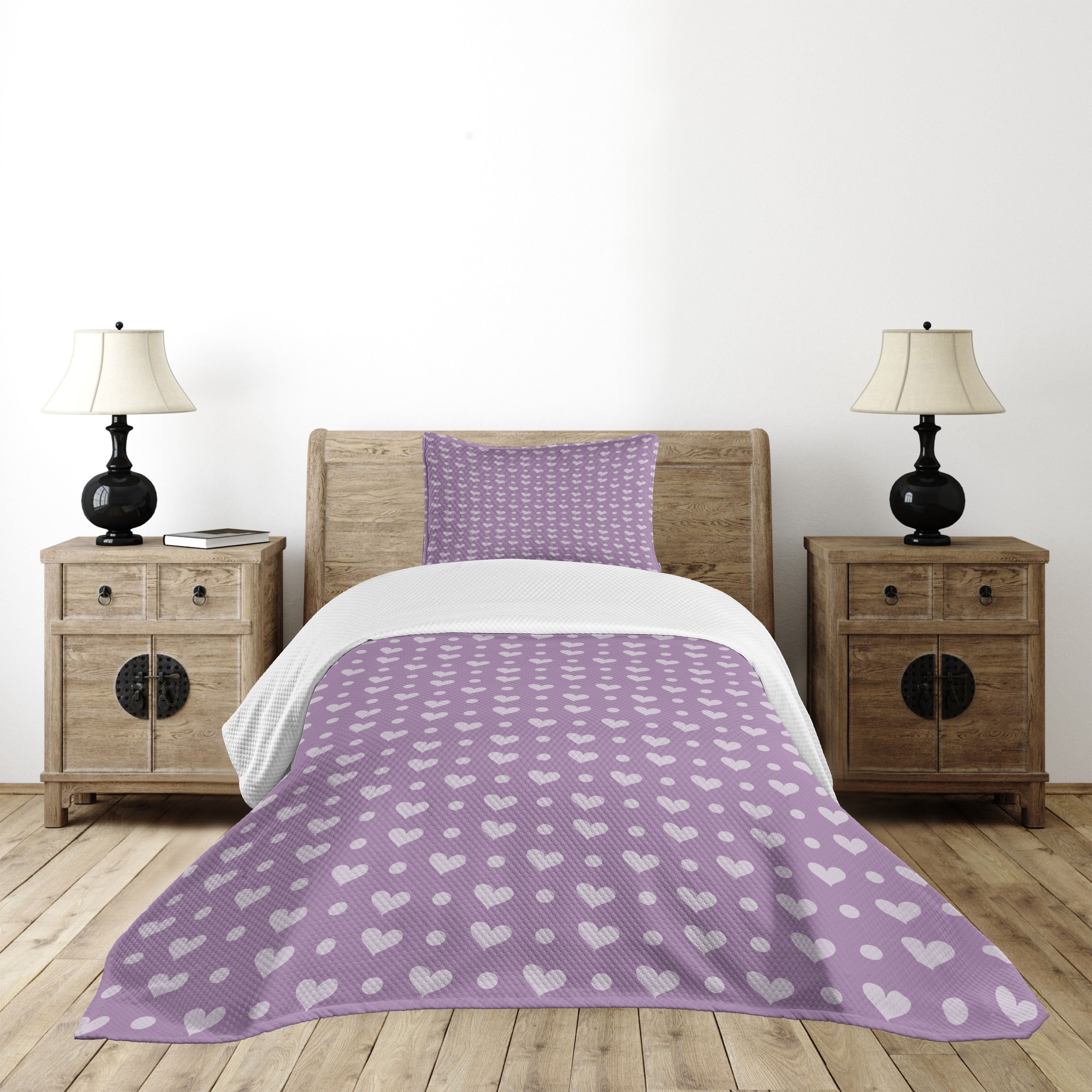 Ambesonne Purple Quilted Bedspread Set 2 Pcs, Wedding Inspired Heart ...