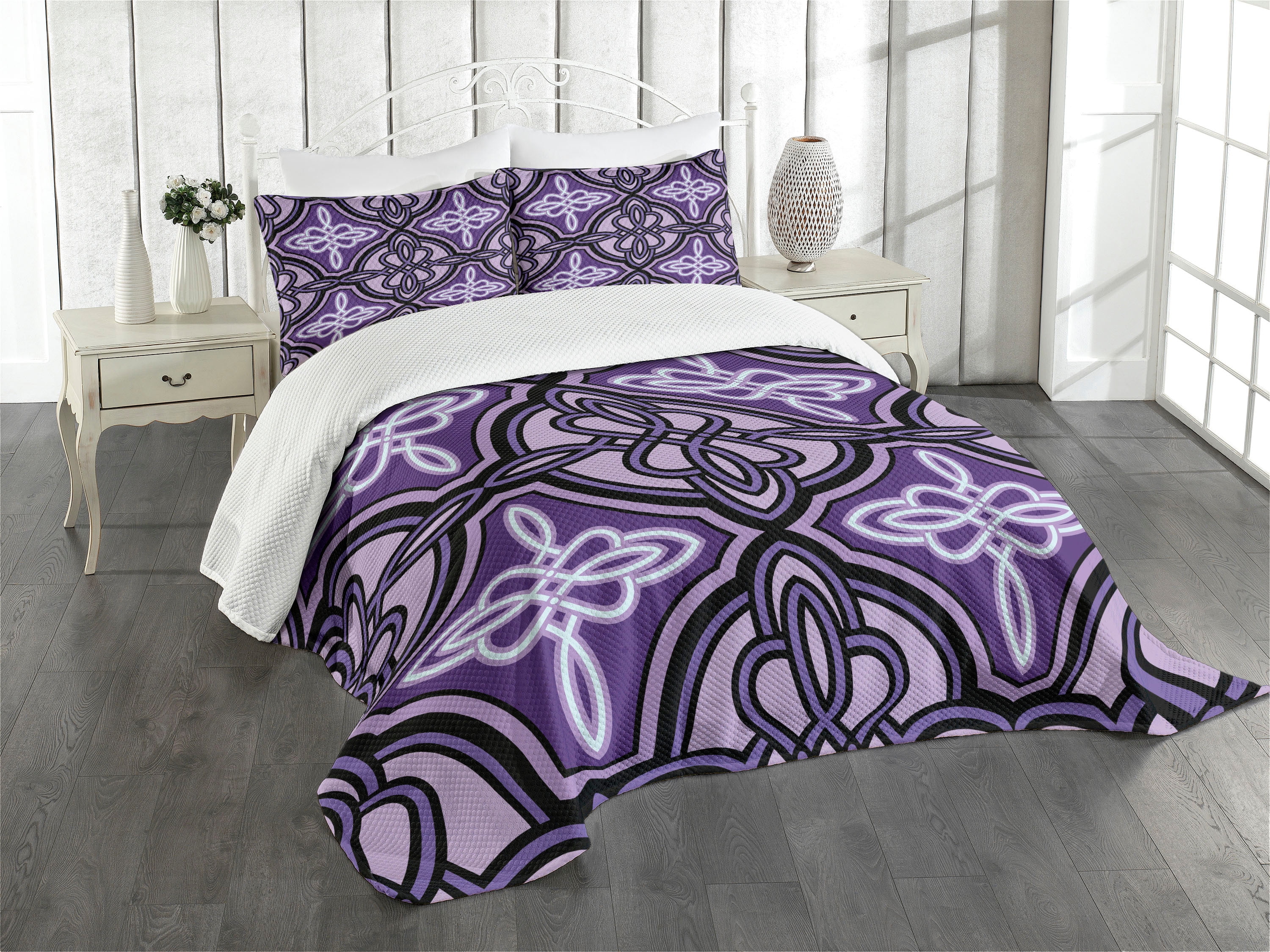 Ambesonne Purple Quilted Bedspread Set 3 Pcs, Celtic Knot Art, King ...