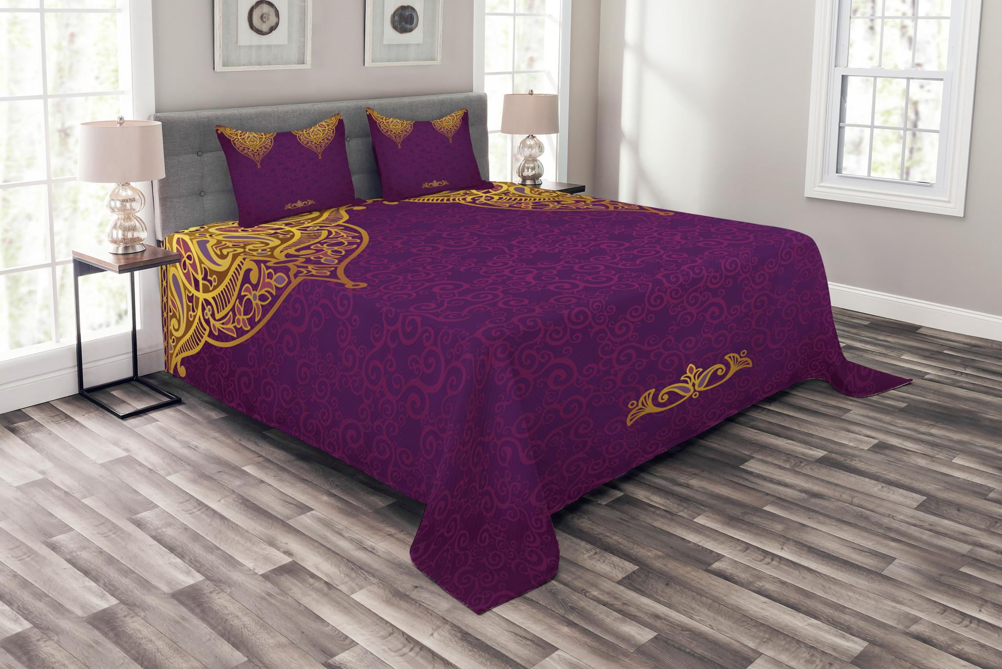 Ambesonne Purple Quilted Bedspread Set 3 Pcs, Eastern Royal Palace ...