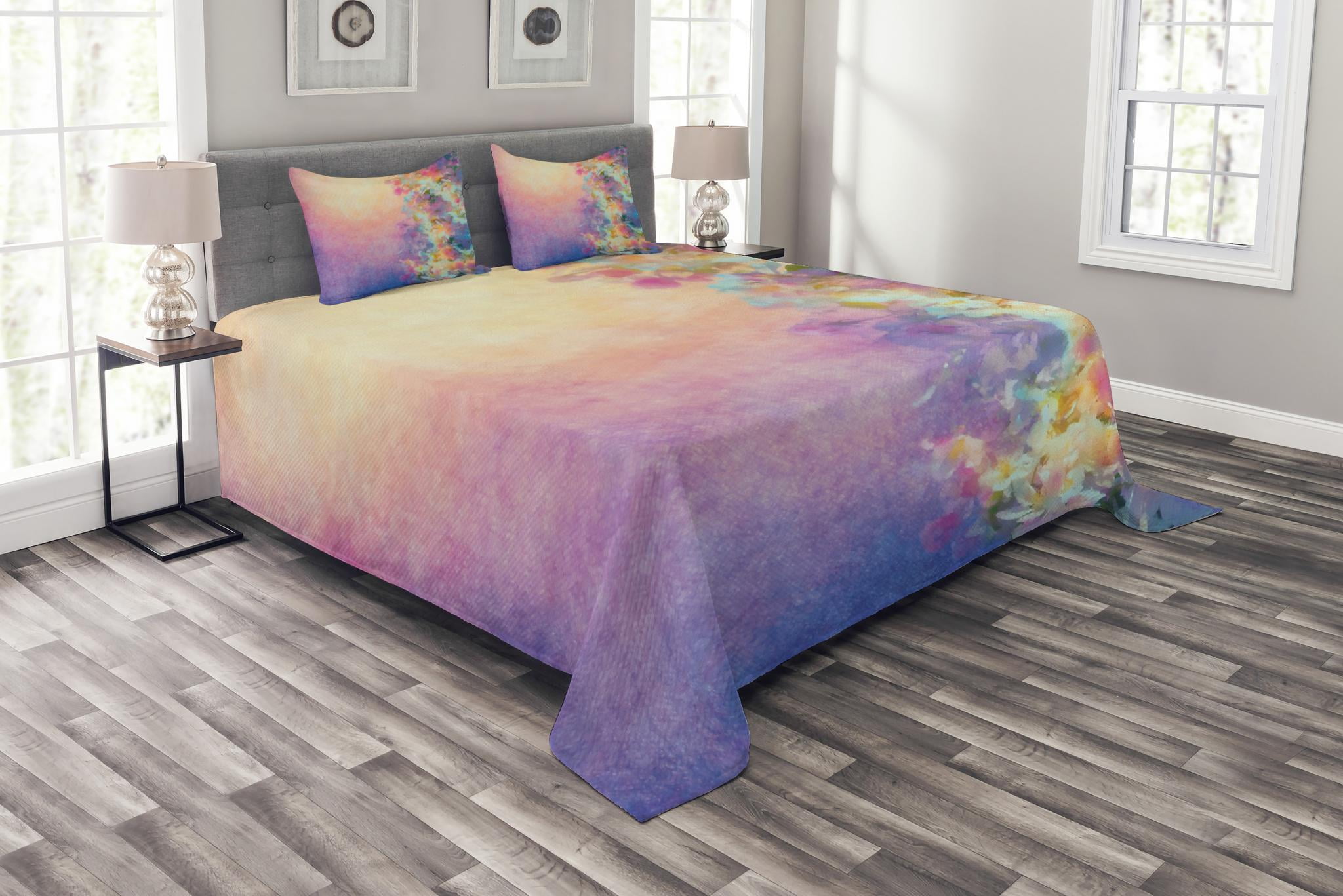 Ambesonne Purple Quilted Bedspread Set 3 Pcs, Spring Cherry Blossom ...