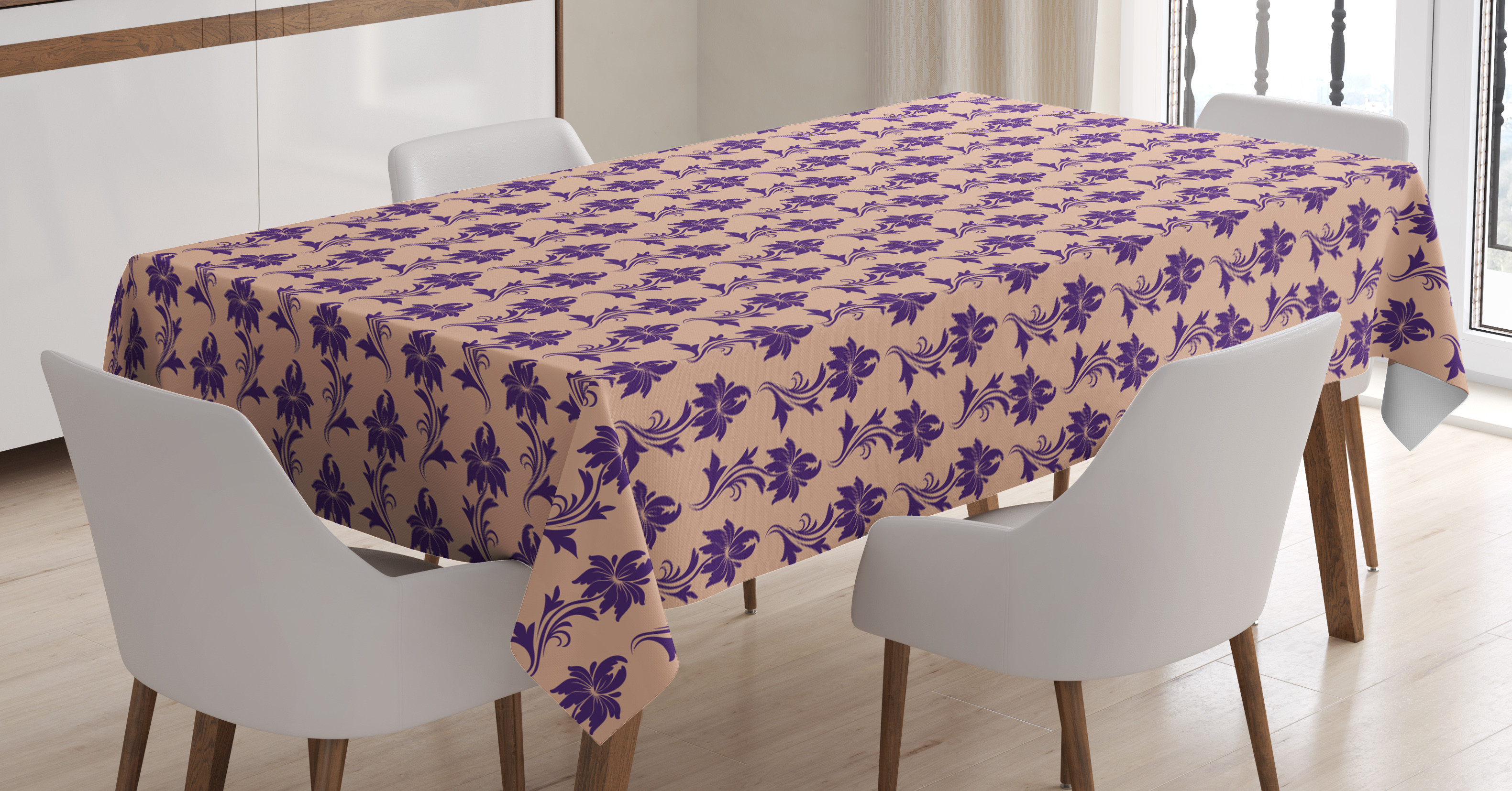Ambesonne Purple Tablecloth Rectangular Table Cover, Ancestral Blooming ...
