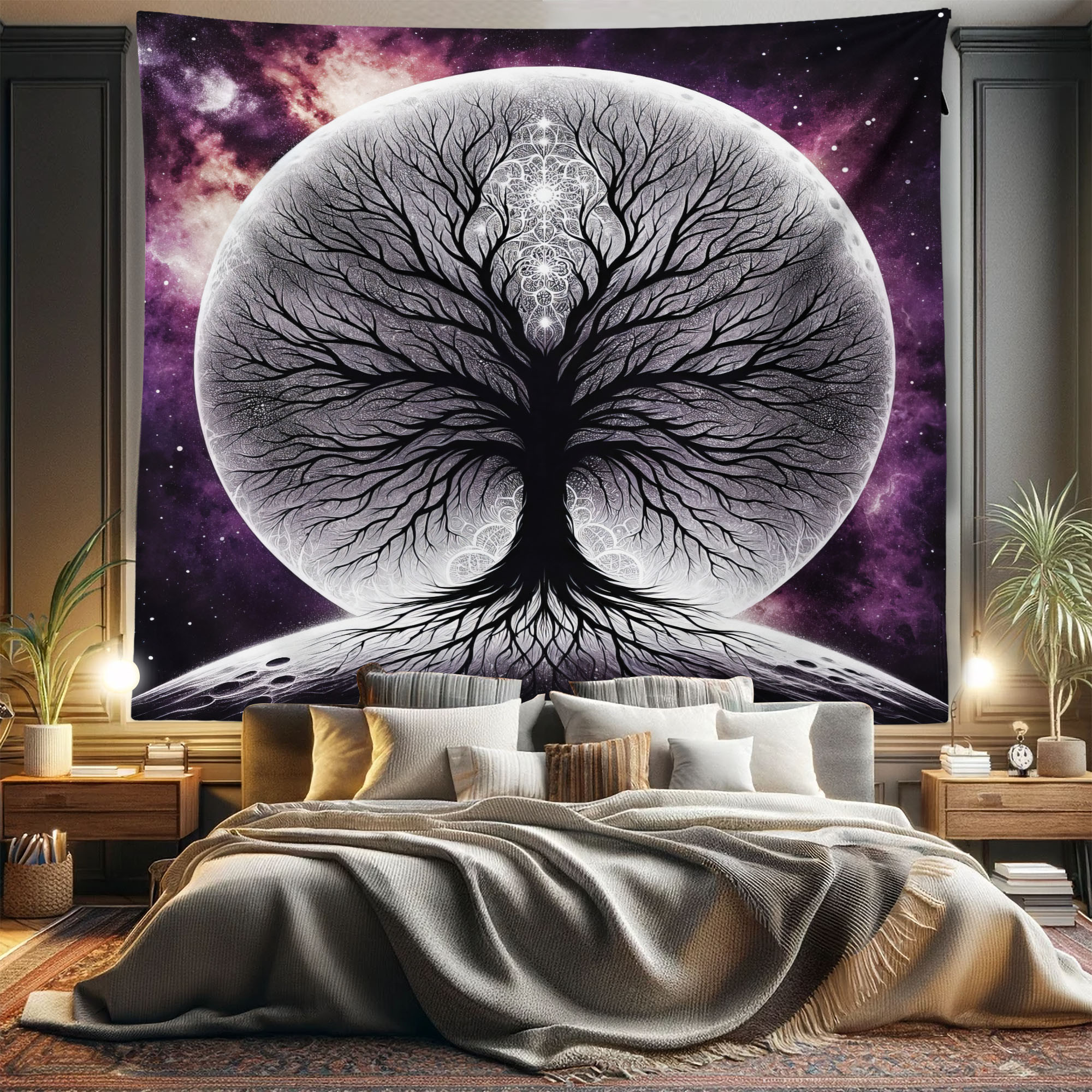Ambesonne Purple Tapestry King Size, Leafless Tree and Full Moon, 104 ...