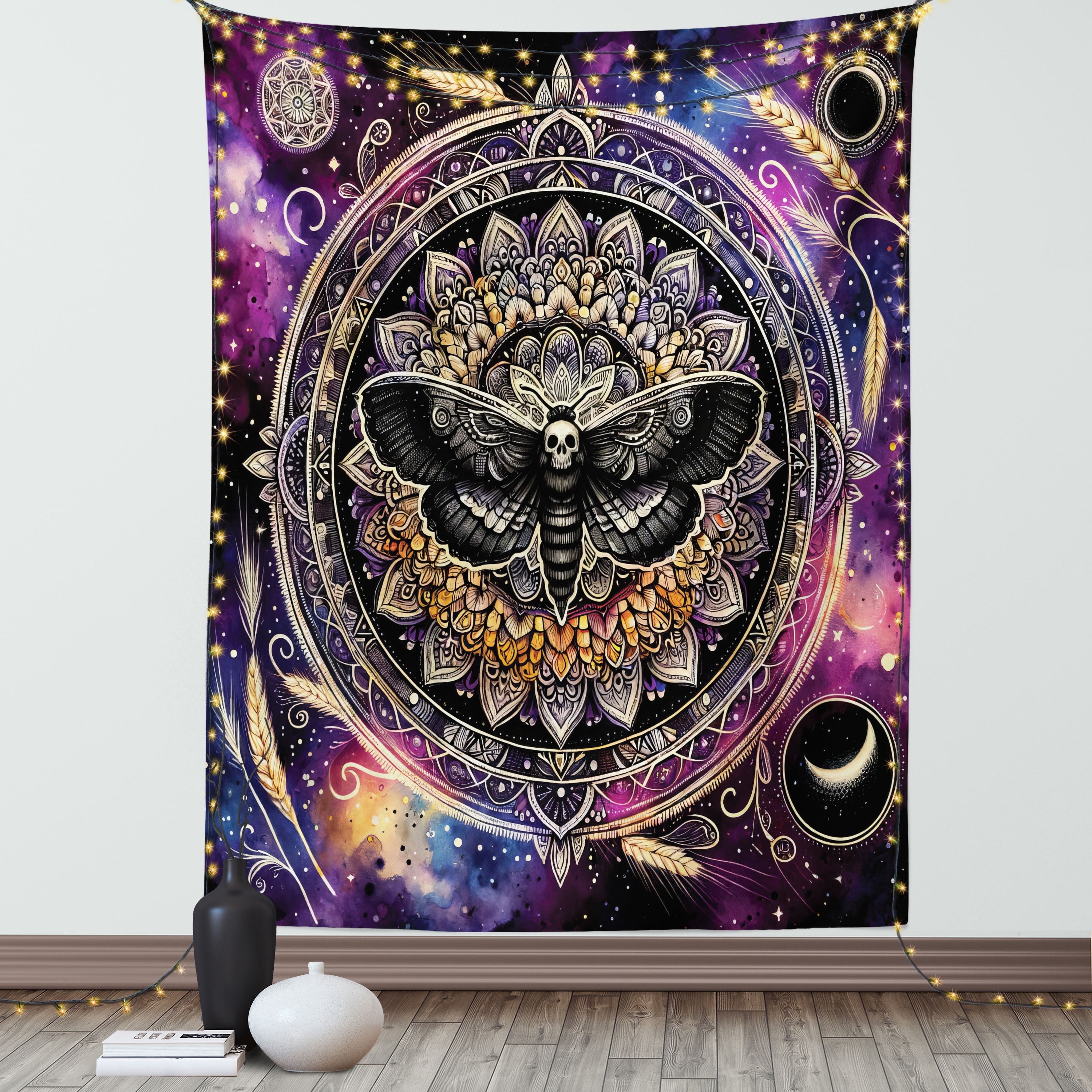 Ambesonne Purple Tapestry Wall Hanging, Death Moth Space Mandala, 40 ...