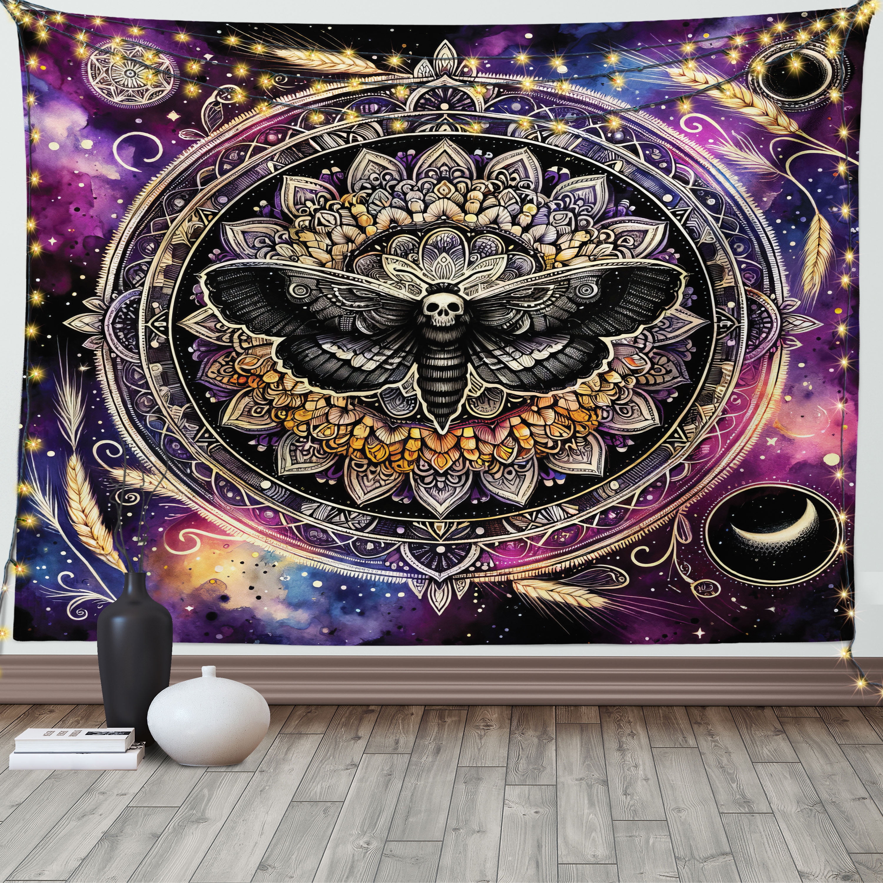 Ambesonne Purple Tapestry Wall Hanging, Death Moth Space Mandala, 80 ...